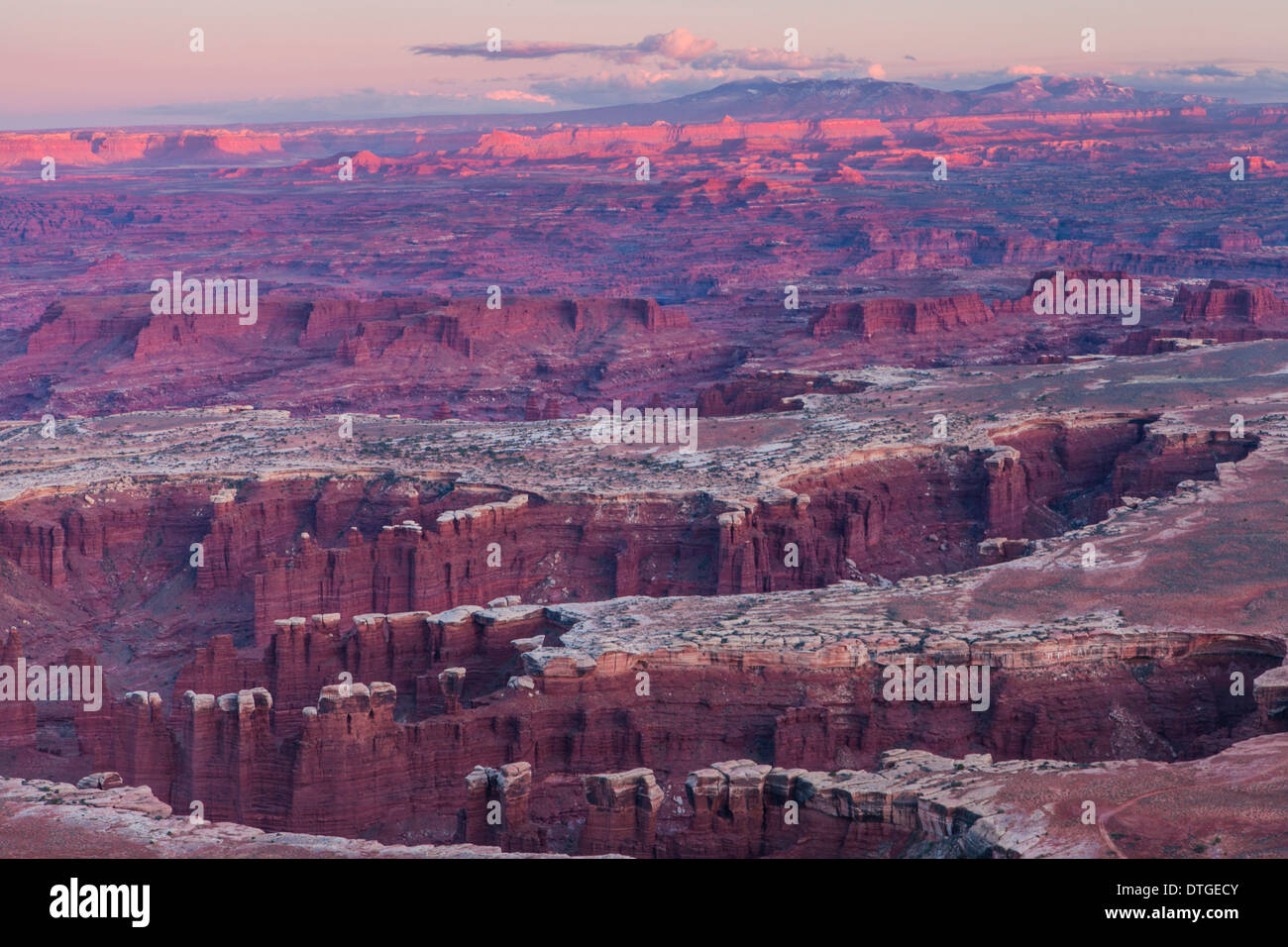 Monument Basin from Grand View Overlook at sunset, Canyonlands National ...