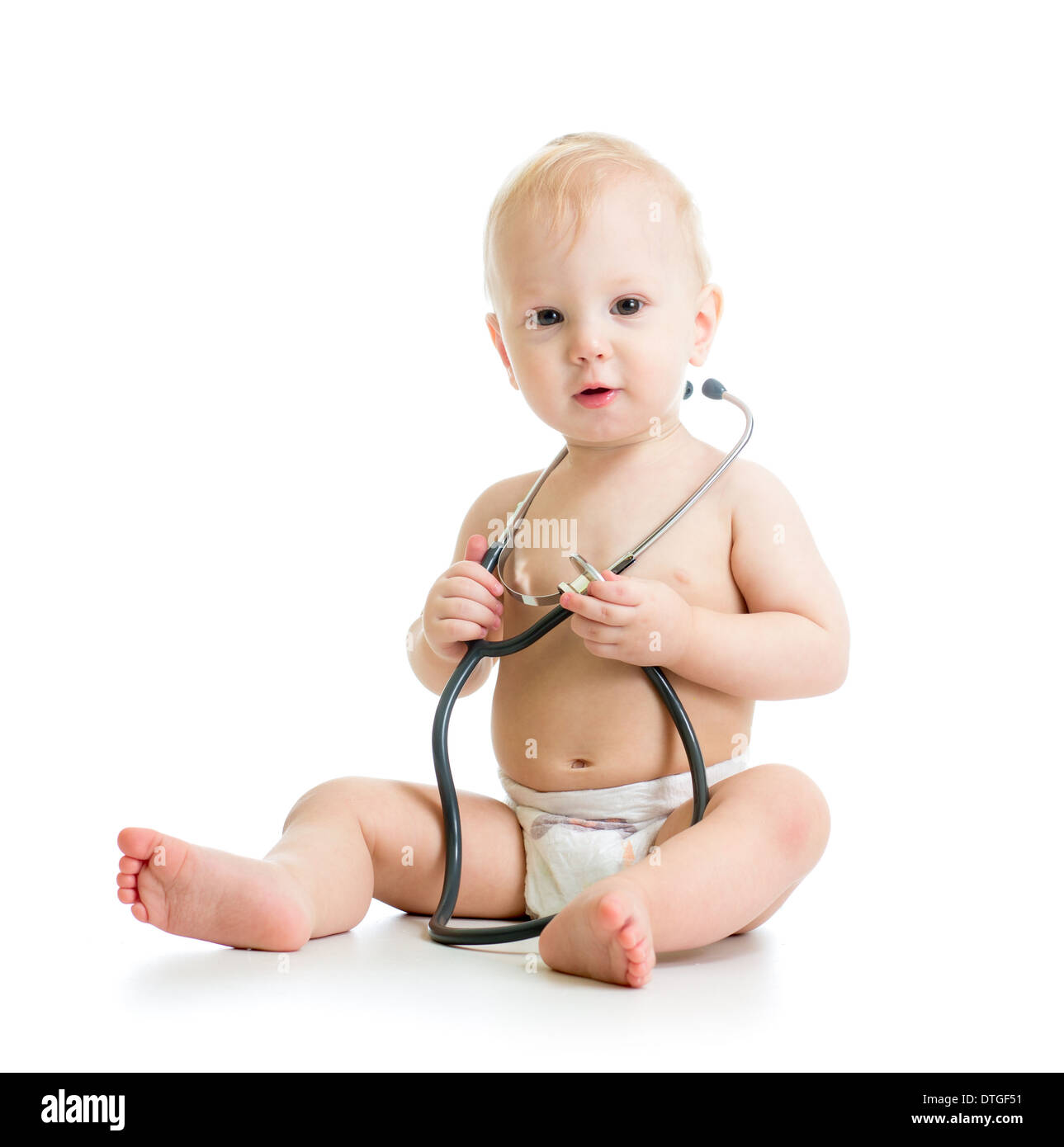 cute baby with stethoscope in hands Stock Photo - Alamy