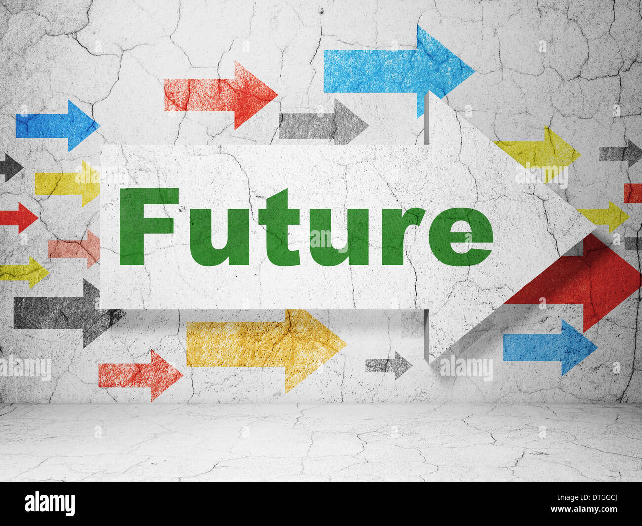 Timeline concept: arrow with Future on grunge wall background Stock ...