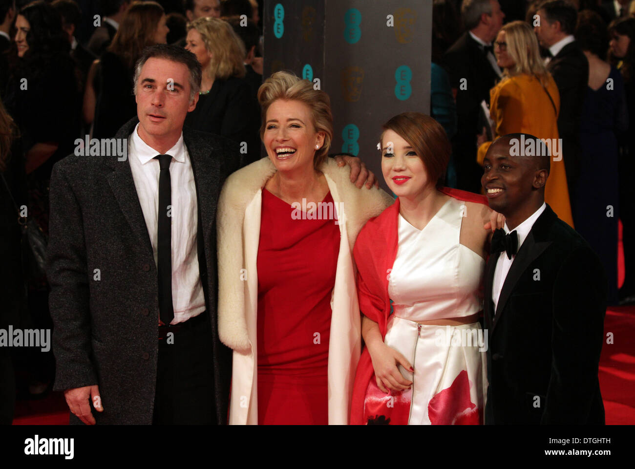 London, UK. 16th Feb, 2014. Emma Thompson with husband Greg Wise and daughter Gaia and son ...
