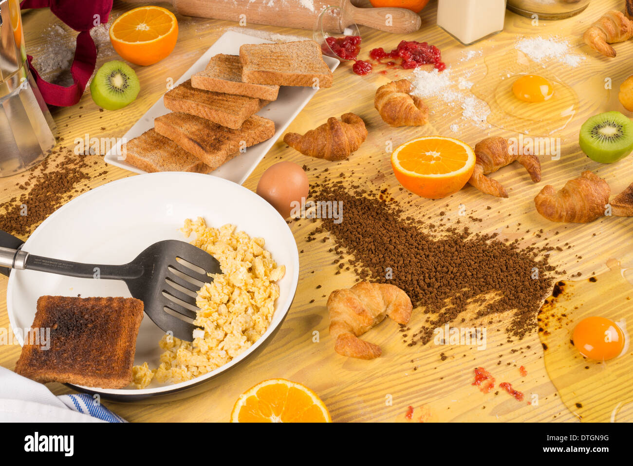 A big time mess after kids prepared breakfast for fathers day Stock ...