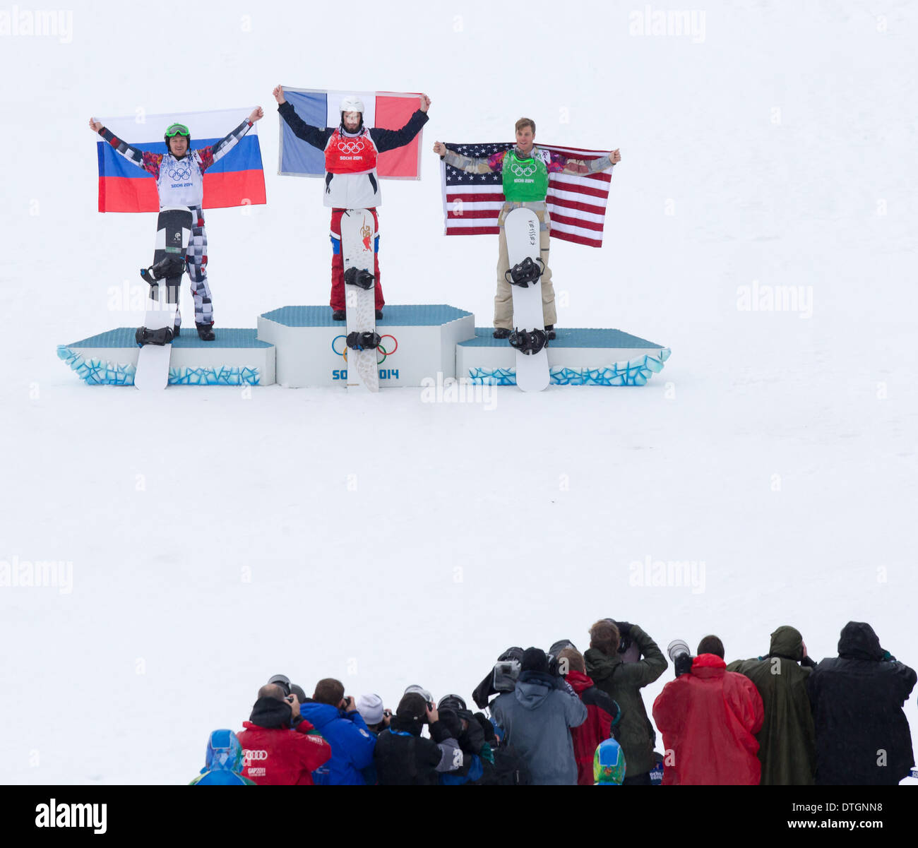 Podium (LtoR): Nikolay Olyunin (RUS-Silver), Pierre Vaultier (FRA-Gold ...