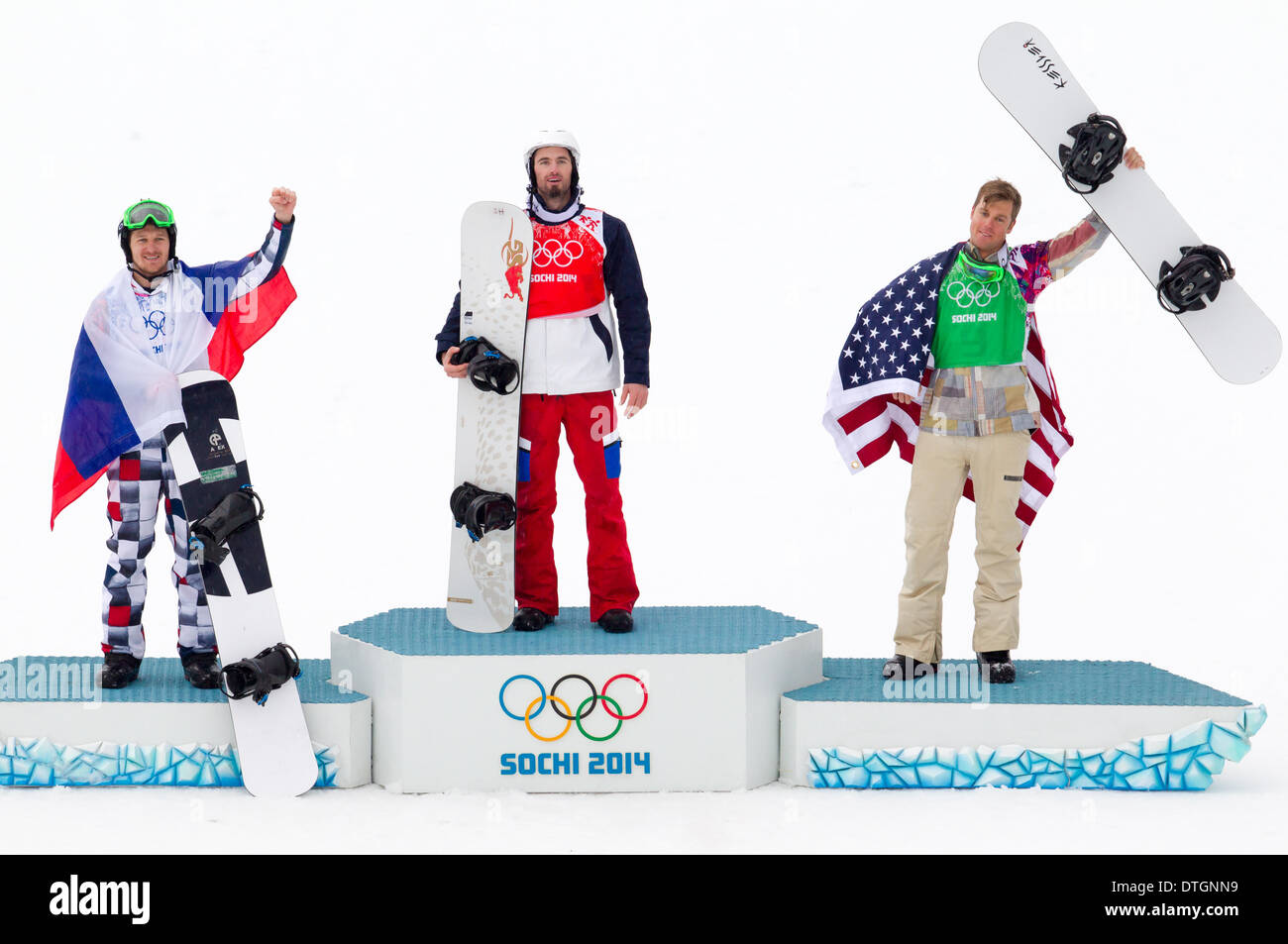 Podium (LtoR): Nikolay Olyunin (RUS-Silver), Pierre Vaultier (FRA-Gold ...