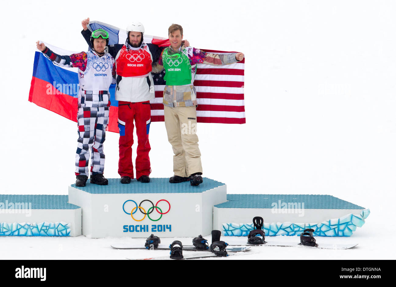 Podium (LtoR): Nikolay Olyunin (RUS-Silver), Pierre Vaultier (FRA-Gold ...