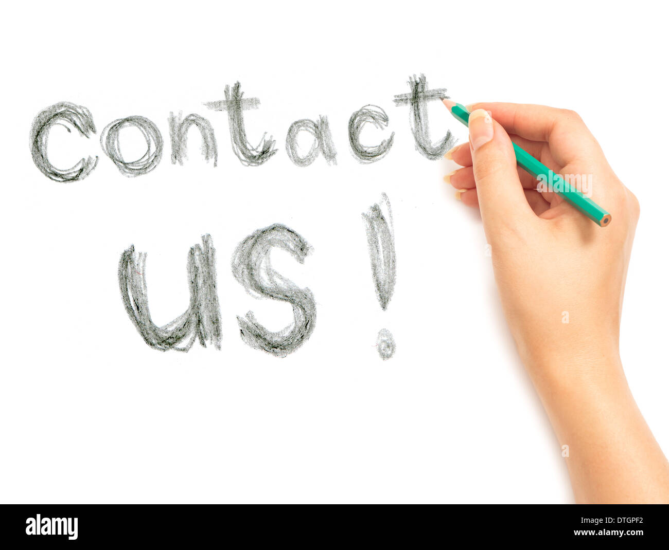 Woman's hand writing contact us on white background Stock Photo - Alamy