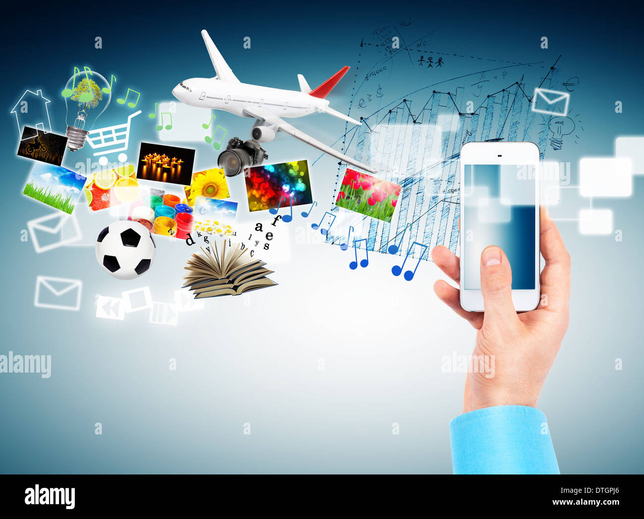 Hand and Multimedia phone concept Stock Photo - Alamy