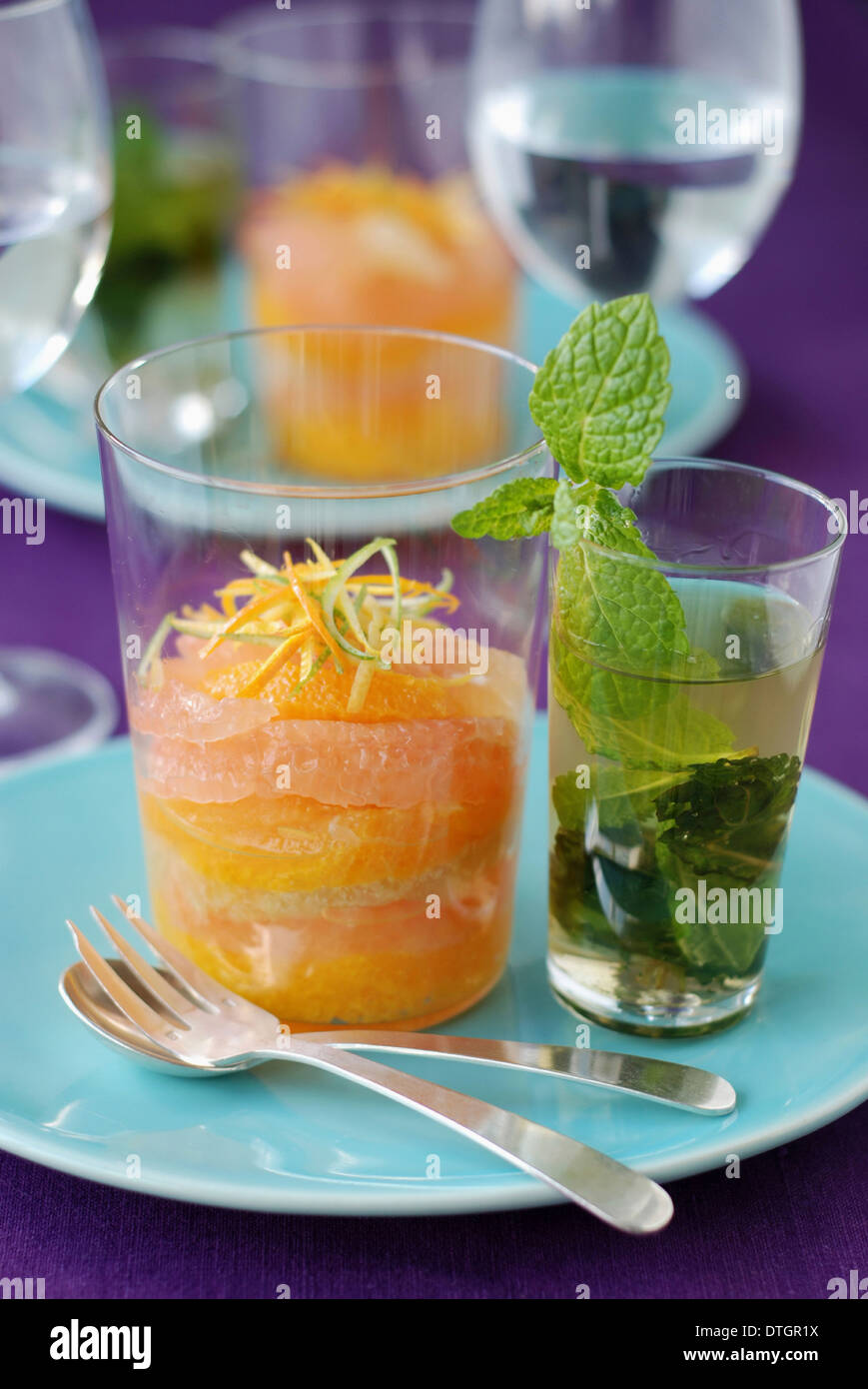 Citrus fruit Verrine ,Rum syrup and mint infusion Stock Photo - Alamy