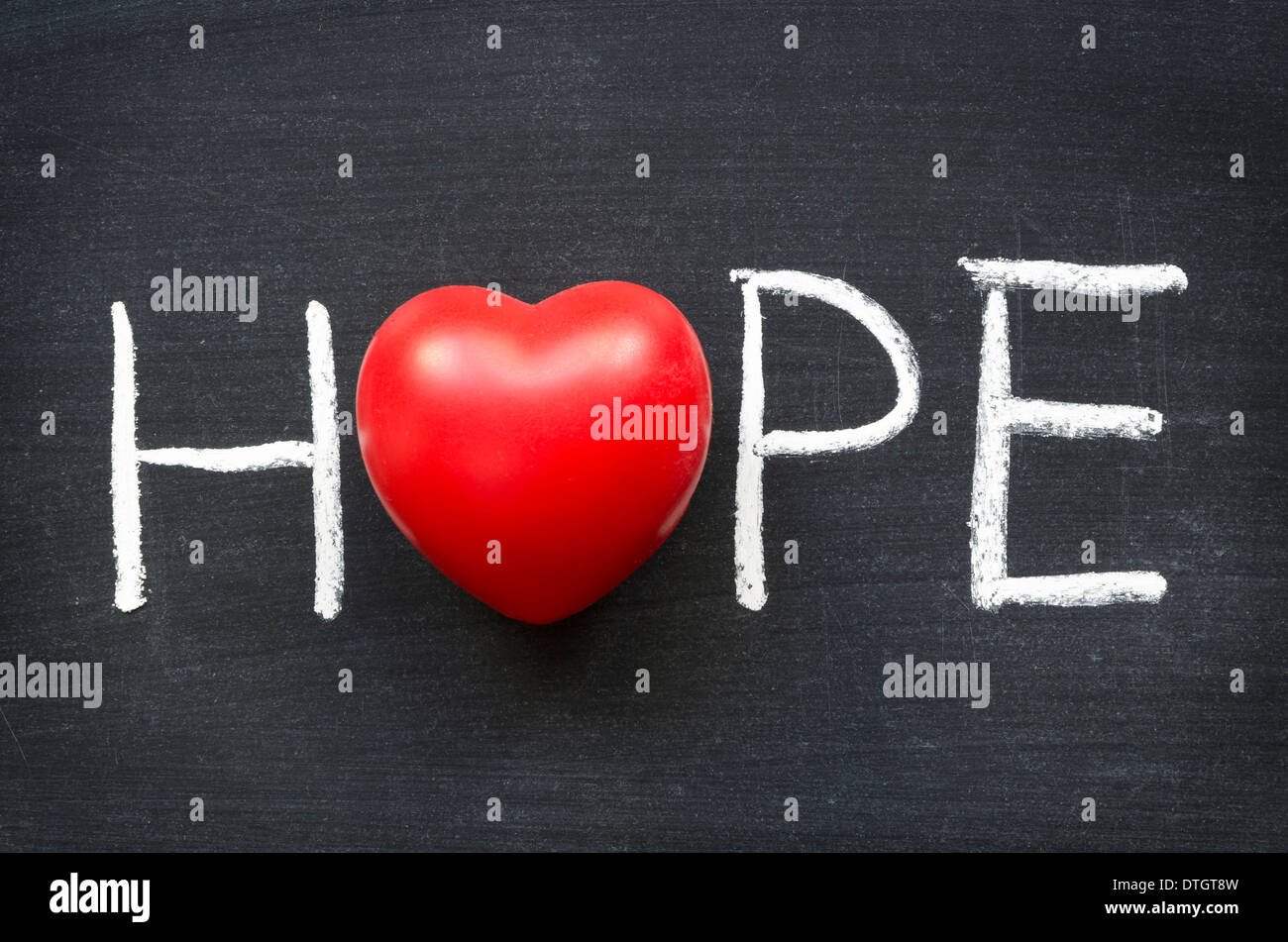 hope word handwritten on blackboard with heart symbol instead O Stock ...