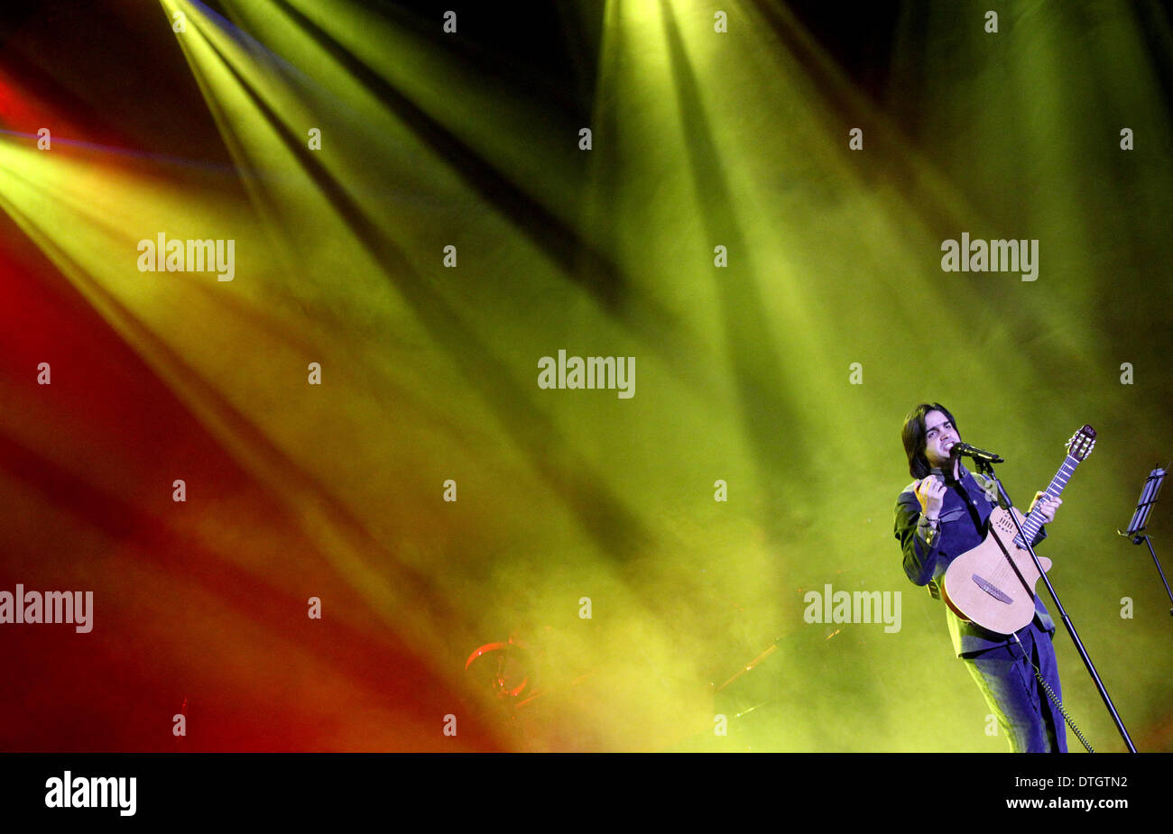 Tehran, Iran. 17th Feb, 2014. An Iranian musician performs at a pop ...