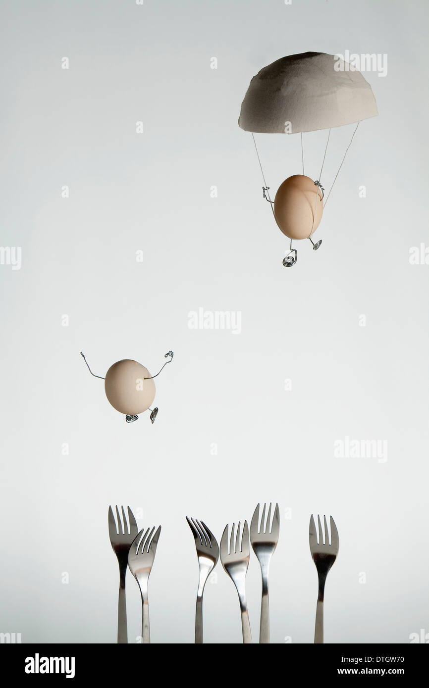 Egg jumping with a parachute Stock Photo - Alamy