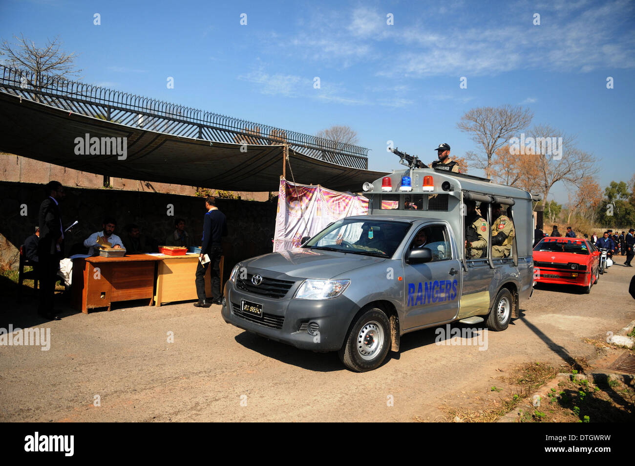 Islamabad. 18th Feb, 2014. Pakistani rangers patrol during the hearing ...