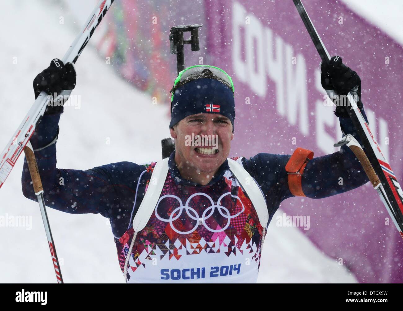 Krasnaya Polyana, Russia. 18th Feb, 2014. First placed Emil Hegle ...