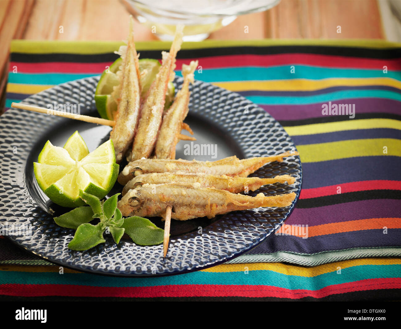 Deep-fried red mullet brochettes Stock Photo - Alamy