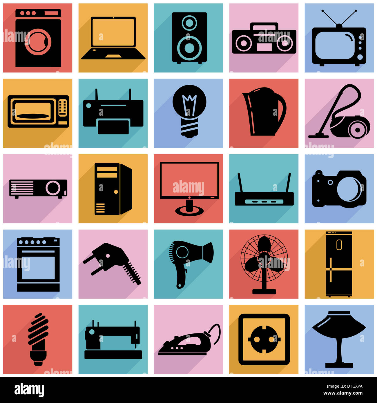 Collection flat icons with long shadow. Electrical devices symbo Stock ...