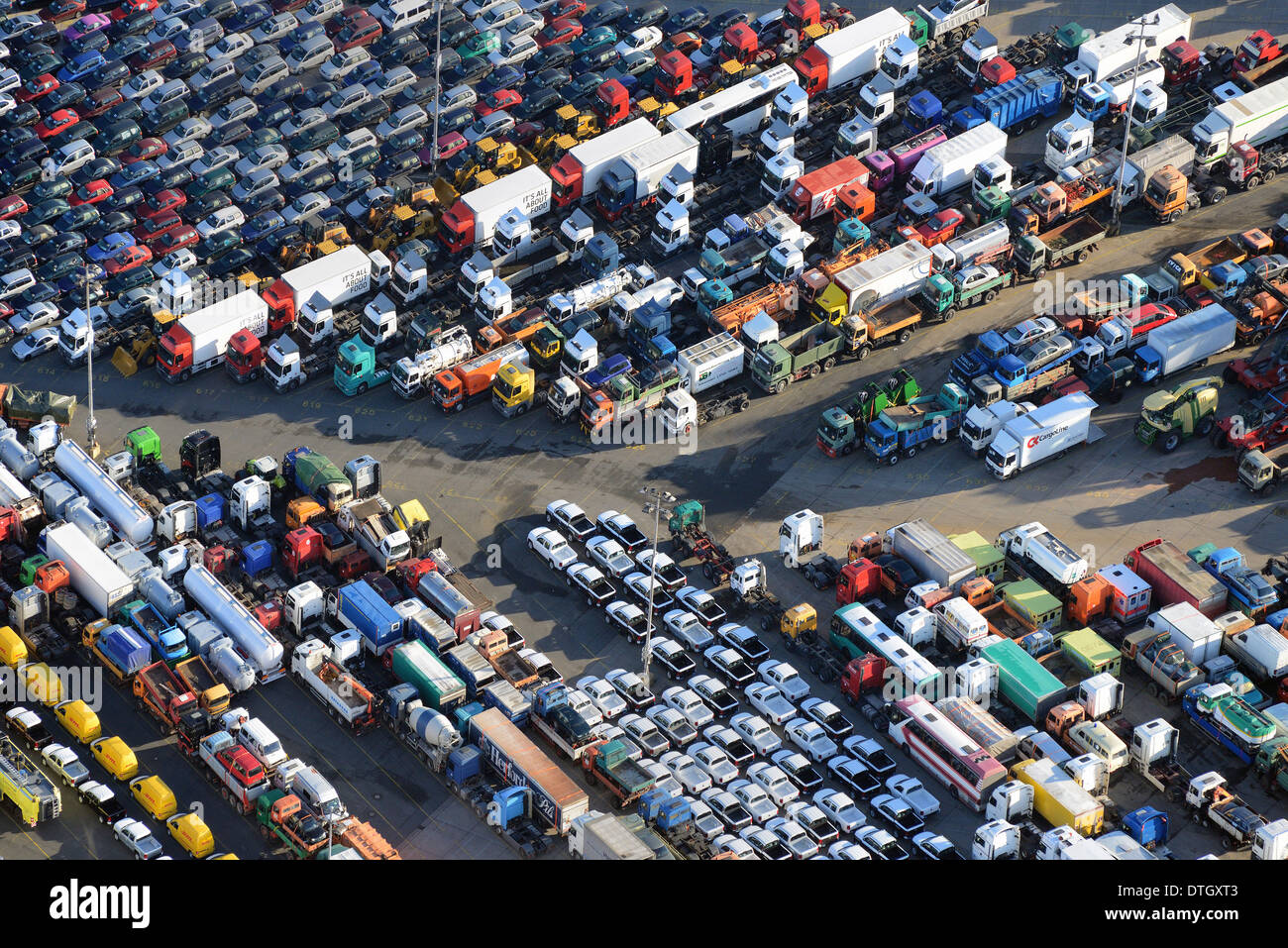 UNIKAI, vehicles for export, aerial view, Port of Hamburg, Hamburg ...