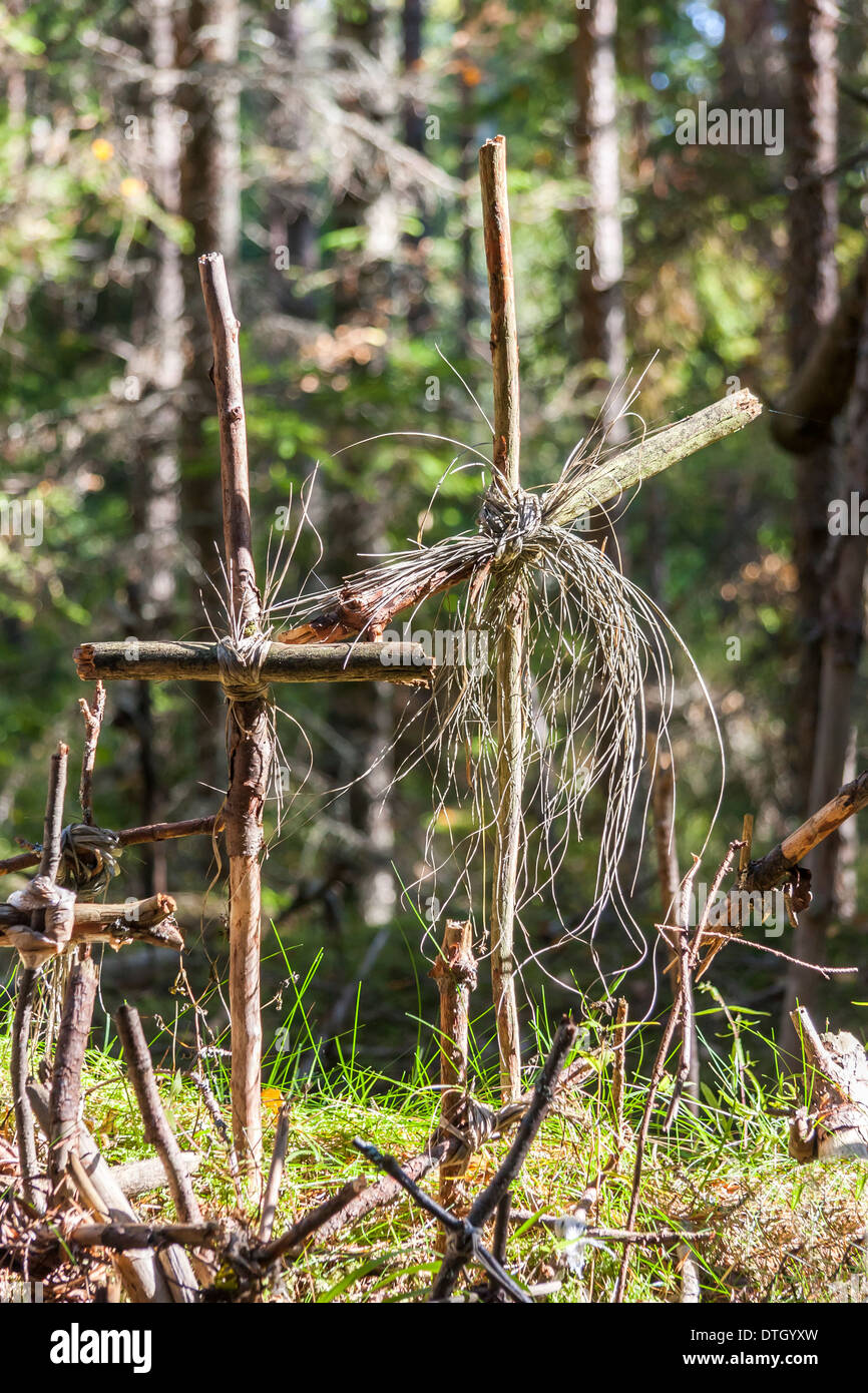 Crosses made of natural materials at Ristimagi in Hiiumaa, Estonia ...