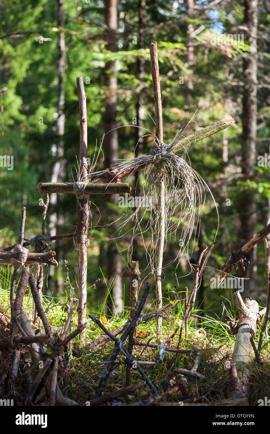 Crosses made of natural materials at Ristimagi in Hiiumaa, Estonia ...
