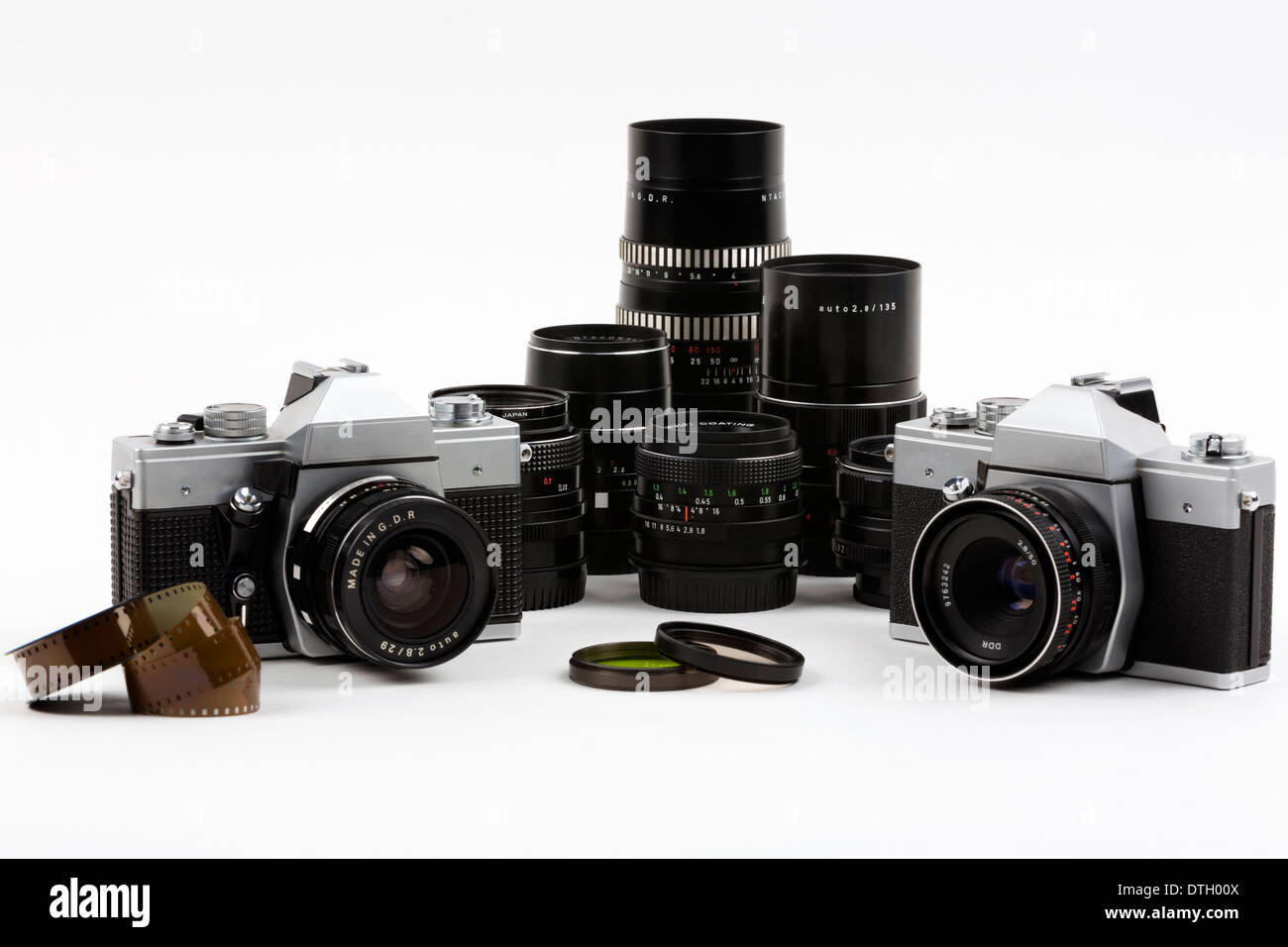 Old photo cameras with lenses Stock Photo - Alamy
