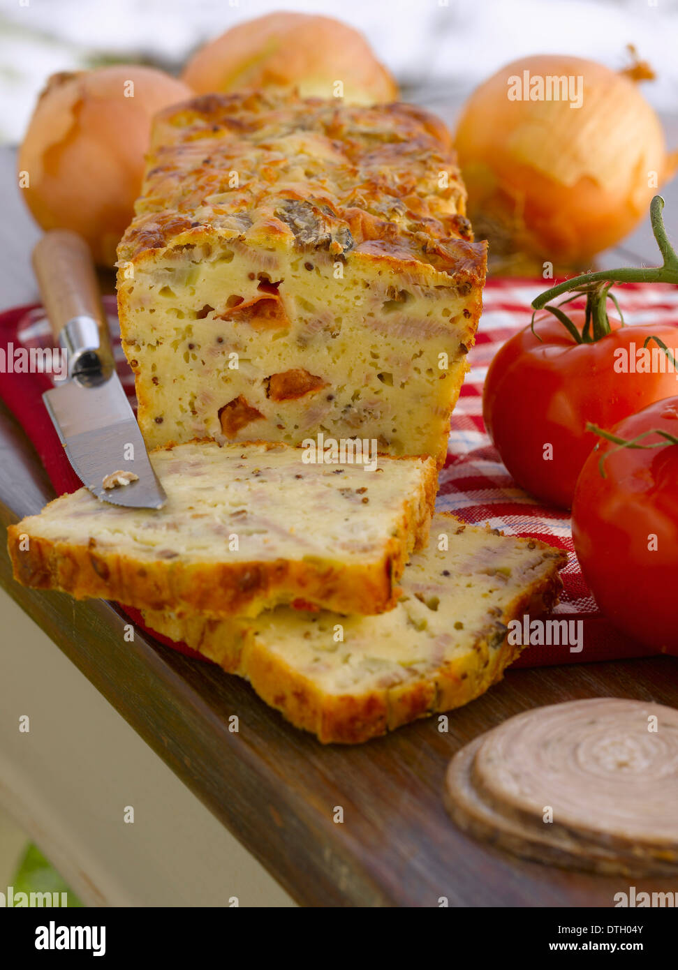 Chitterlings sausage,tomato and onion savoury cake Stock Photo - Alamy