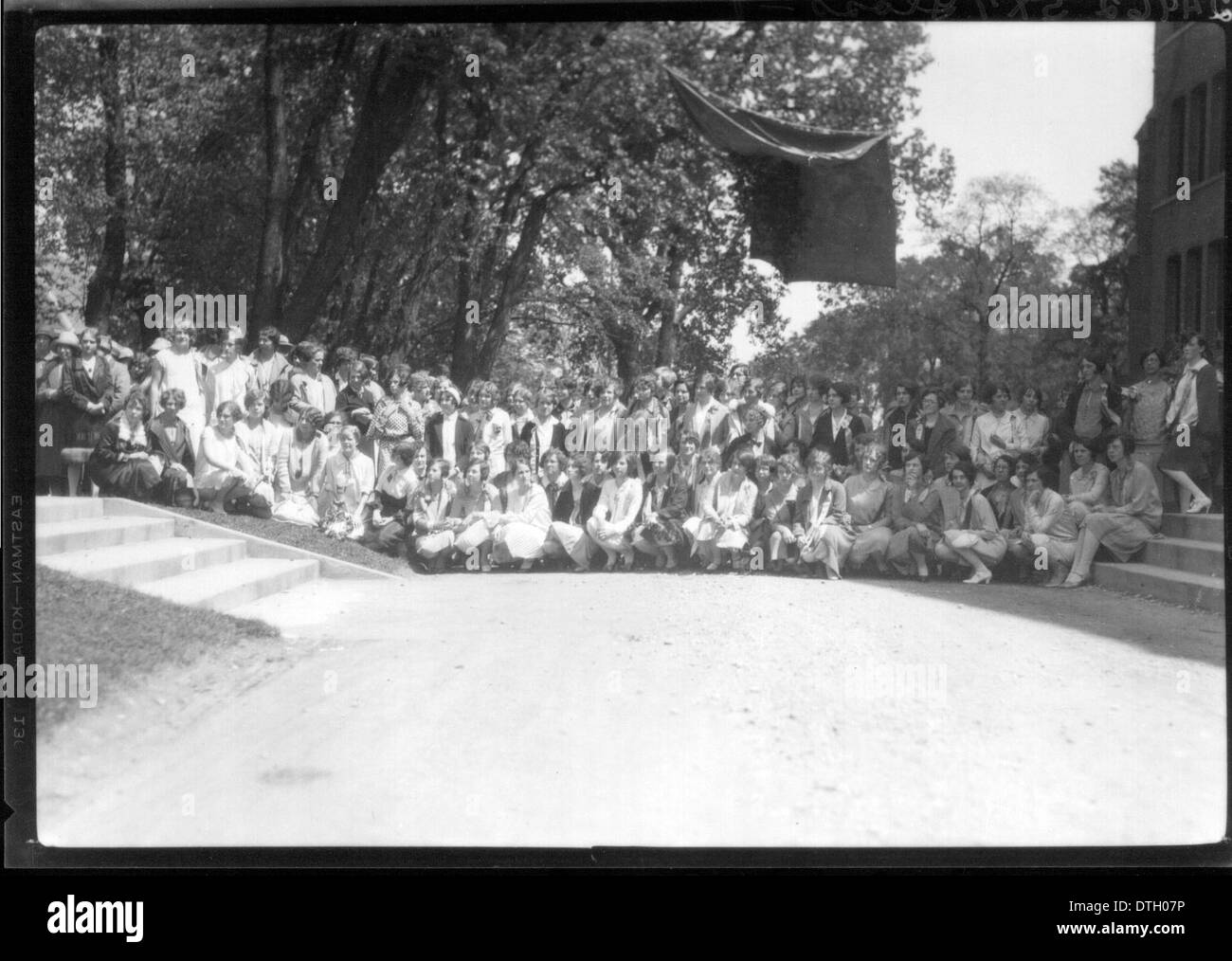 A group portrait of women at Western College on Tree Day in 1927, an ...