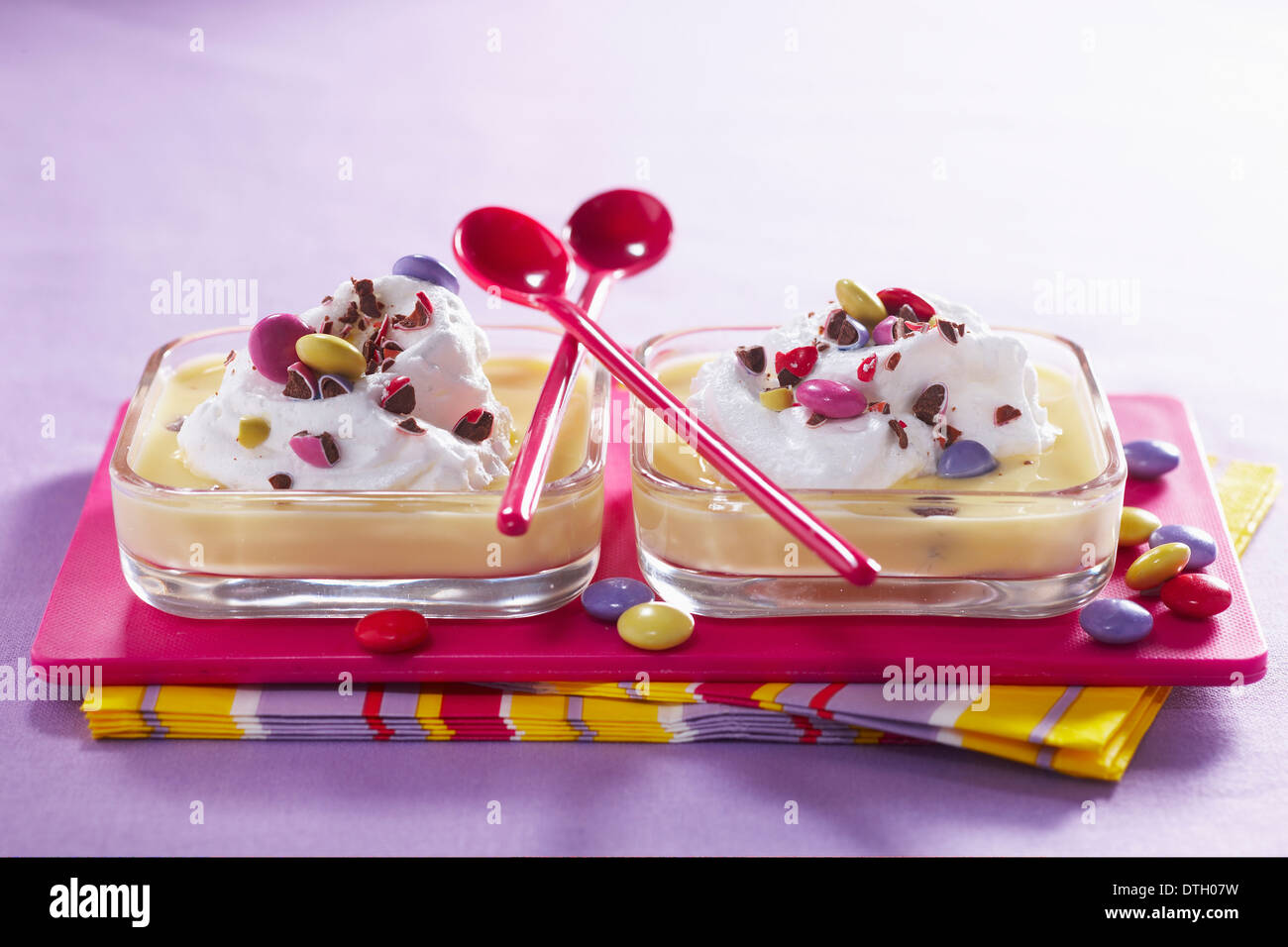 Floating islands with Smarties Stock Photo - Alamy