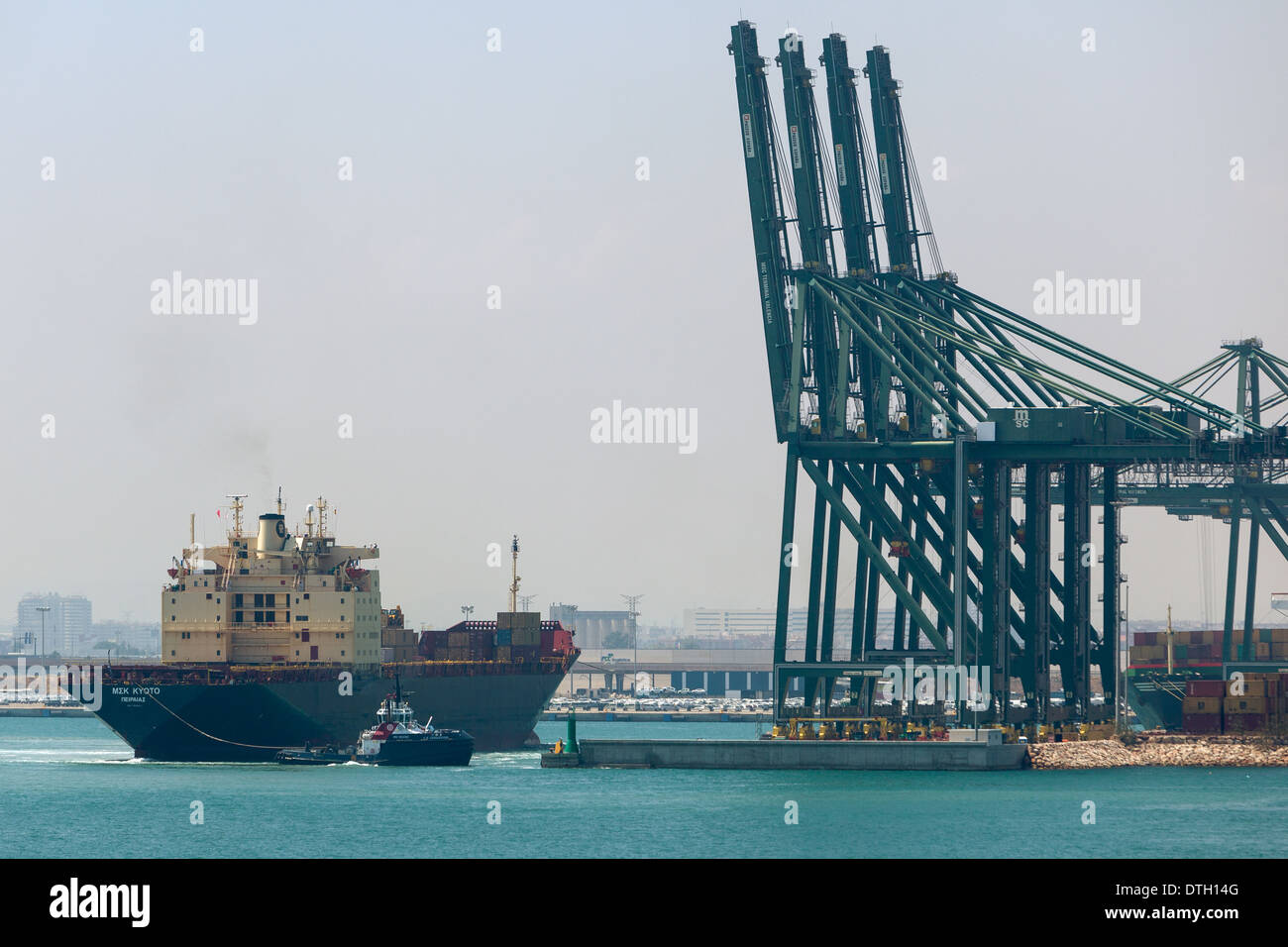 Container ship arriving Valencia port Spain Stock Photo - Alamy