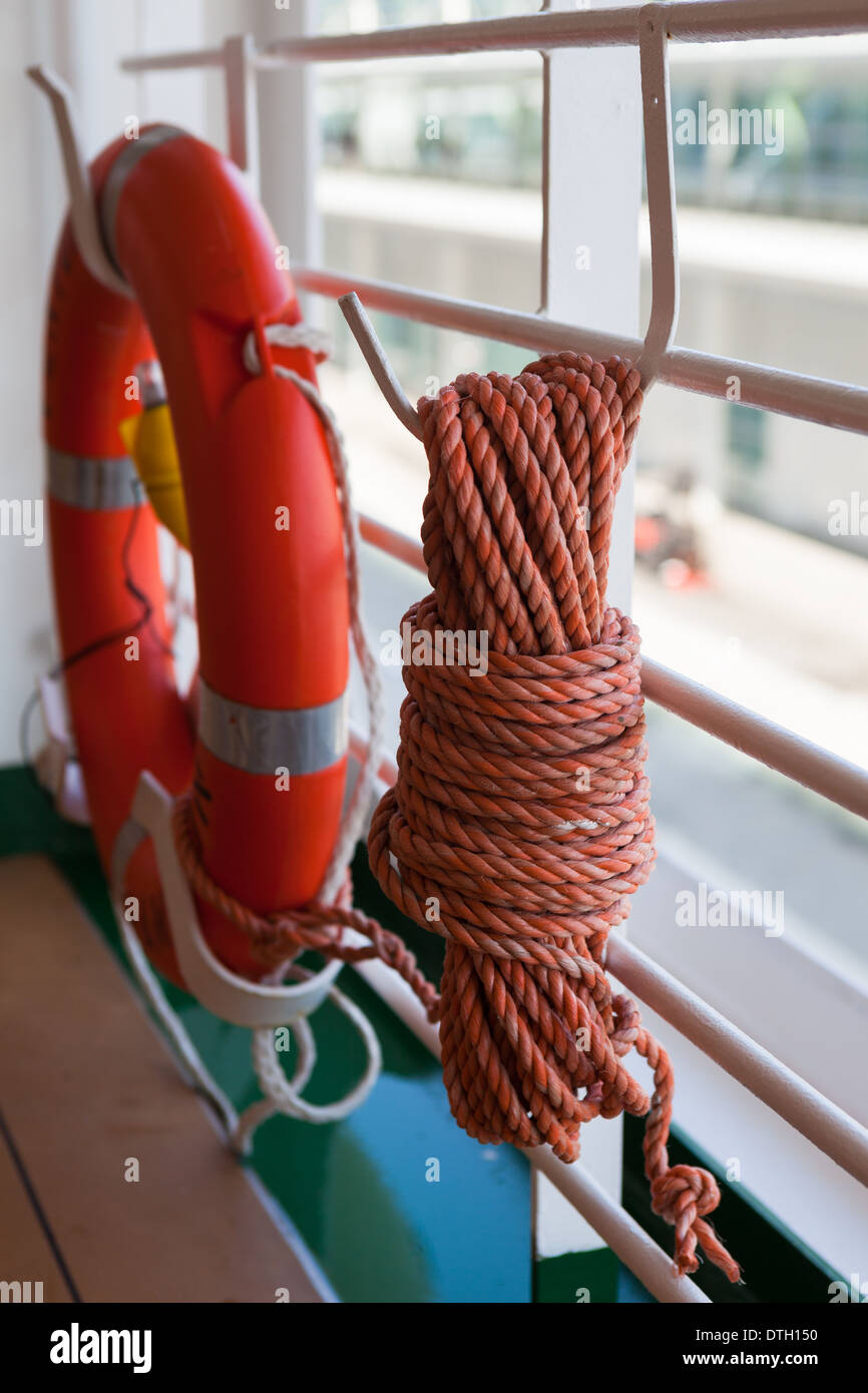 Lifebelt ready for use. Passenger ship Ventura Stock Photo - Alamy