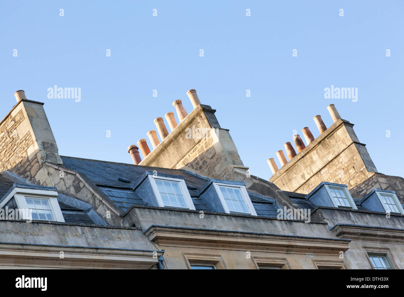 Roof and chimney detail of a Georgian terrace in Bath, England Stock ...