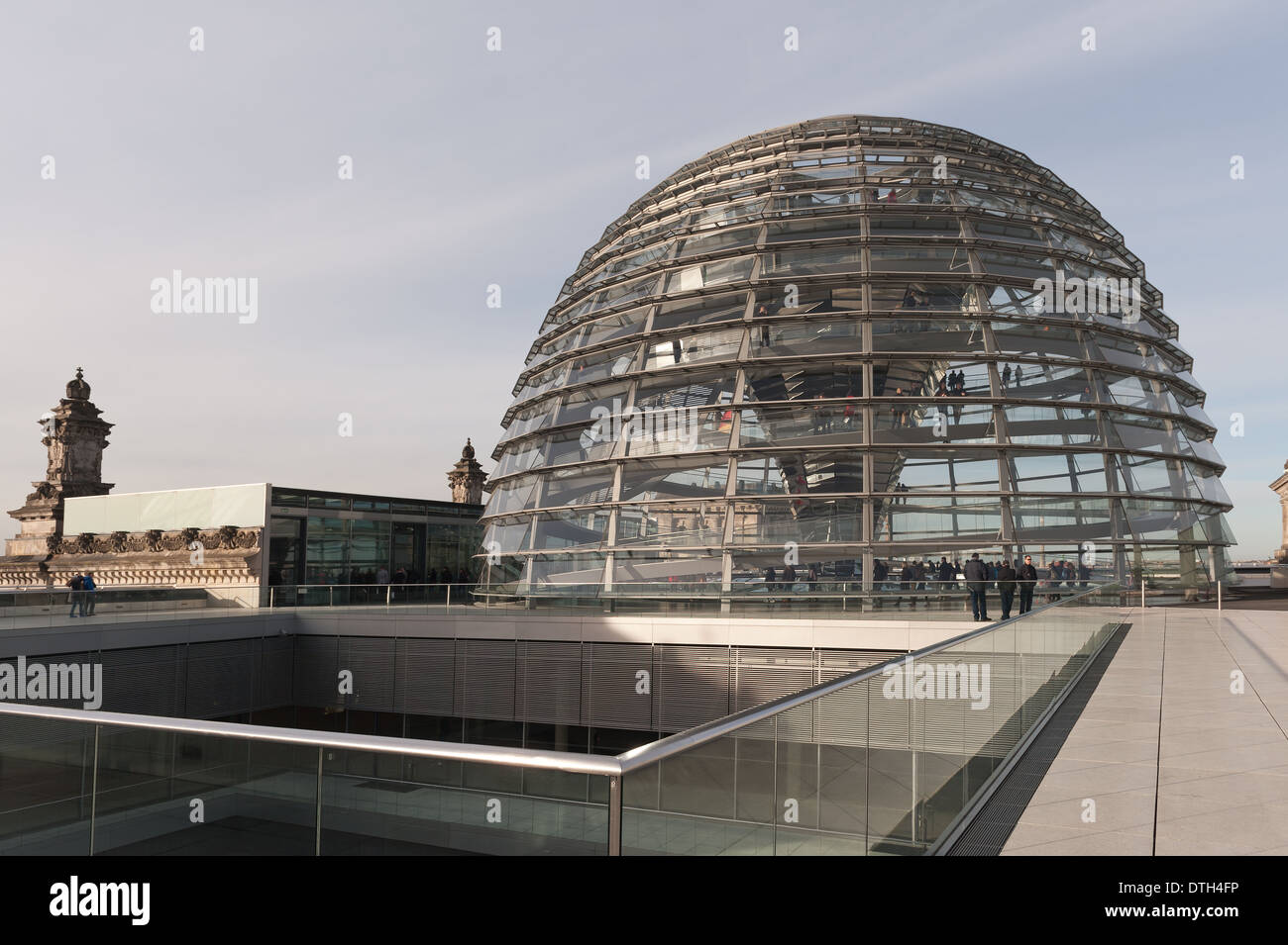 View of the glass dome spiral walkway and mirrors above debating ...