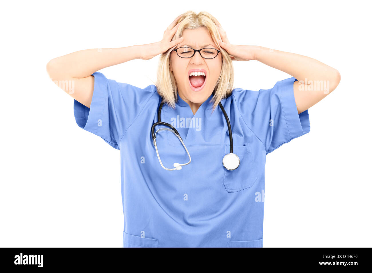 Shocked female doctor screaming Stock Photo - Alamy