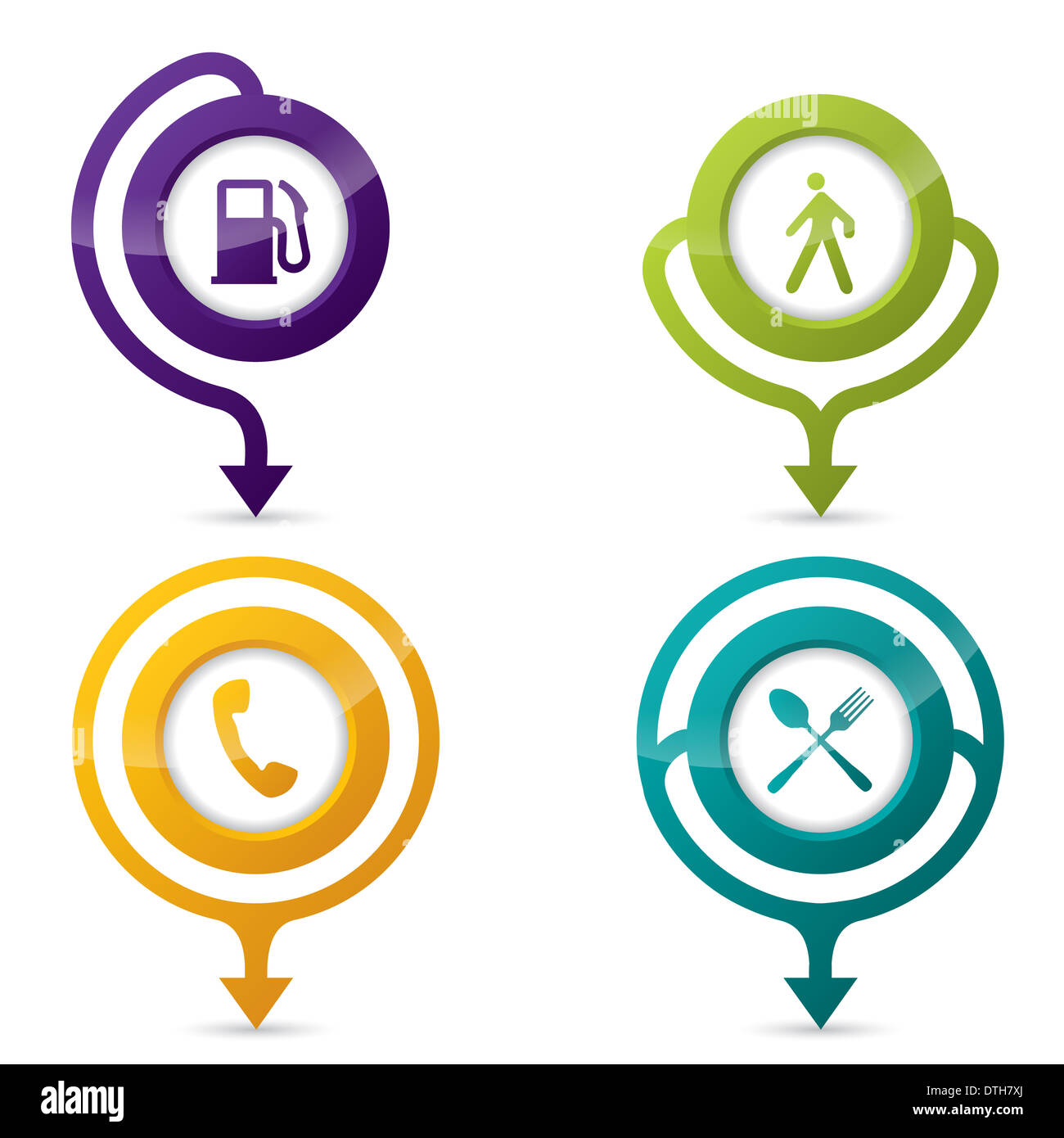 Gps pointers with various icon set on white Stock Photo - Alamy