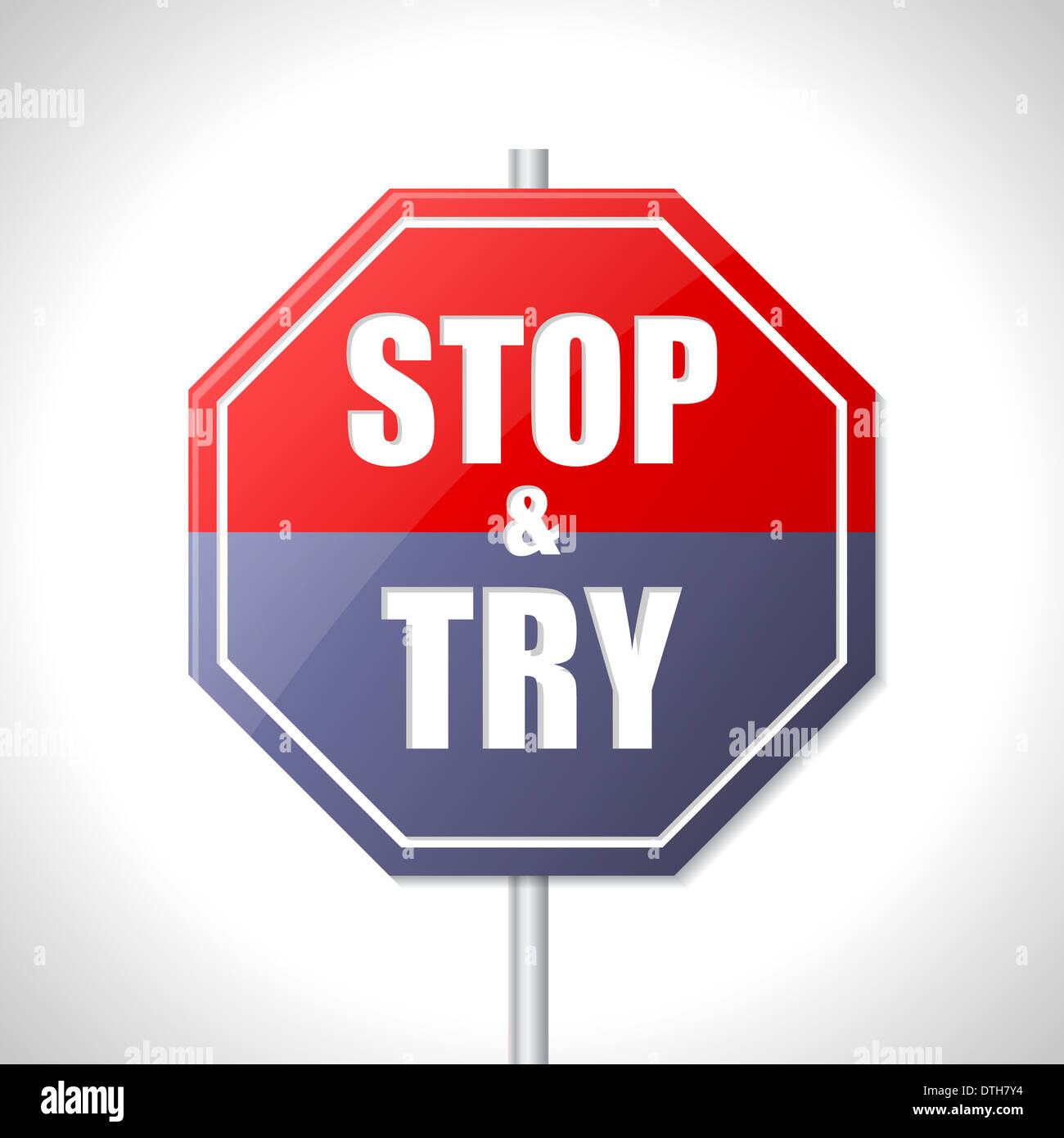Stop and try bicolor traffic sign on white Stock Photo - Alamy