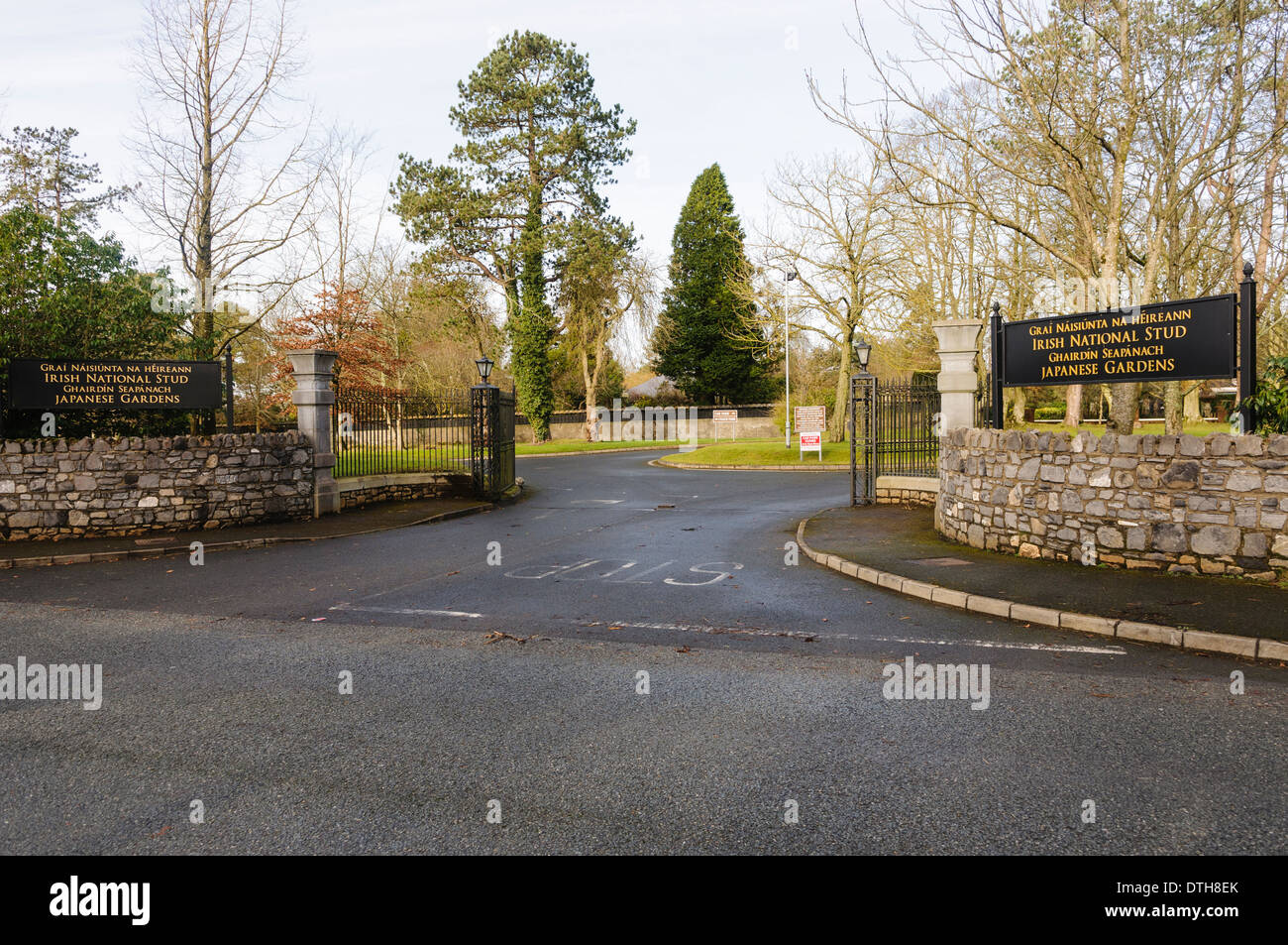 Signs at the entrance to the Irish National Stud and Japanese Gardens ...