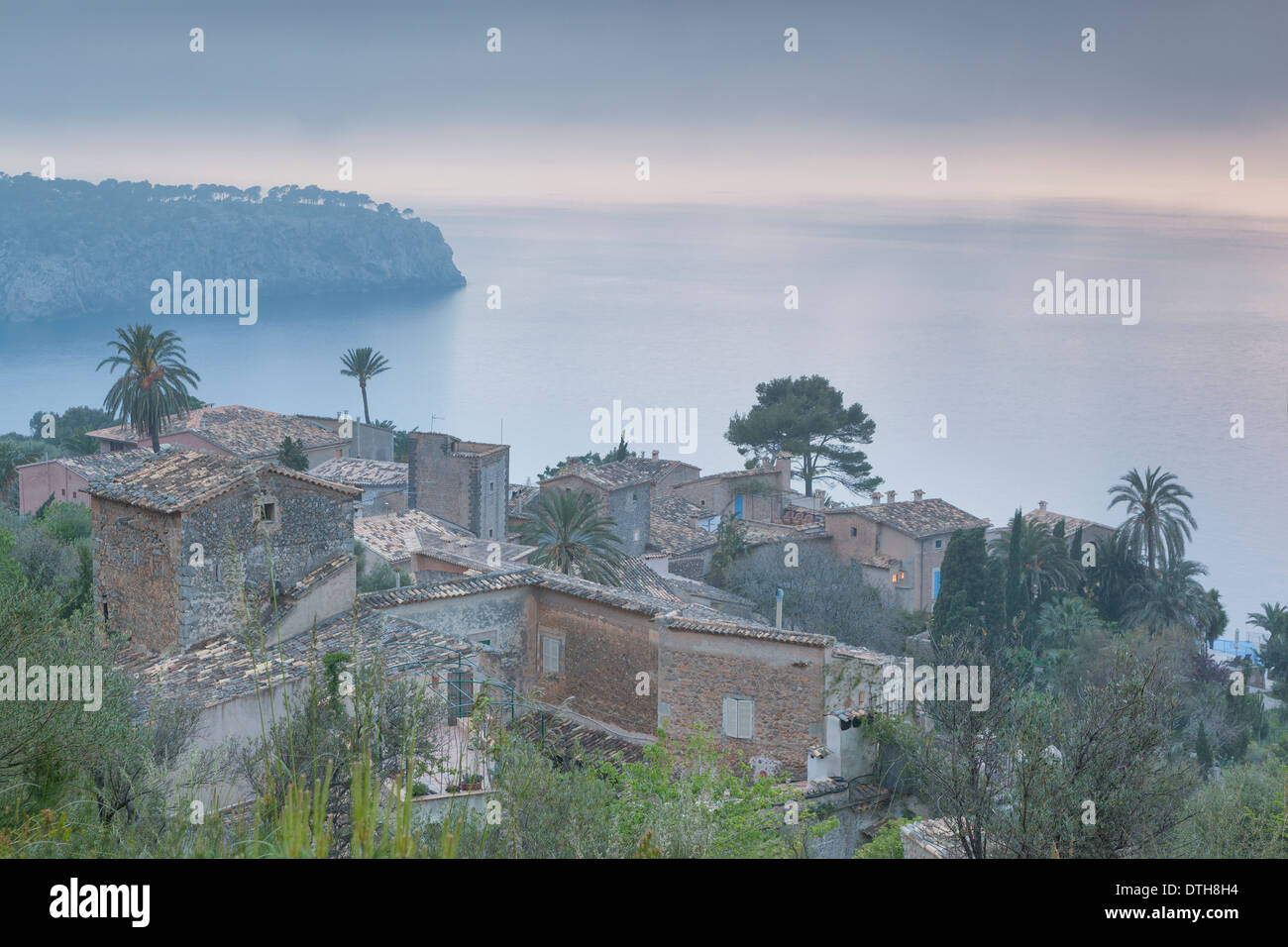 Majorca's northwest coast. Lluc Alcari village and Pedrissa cape in a ...