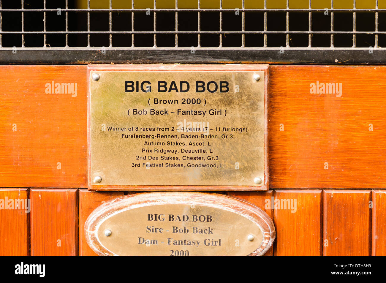 Nameplate for Big Bad Bob stud horse at the Irish National Stud Stock ...