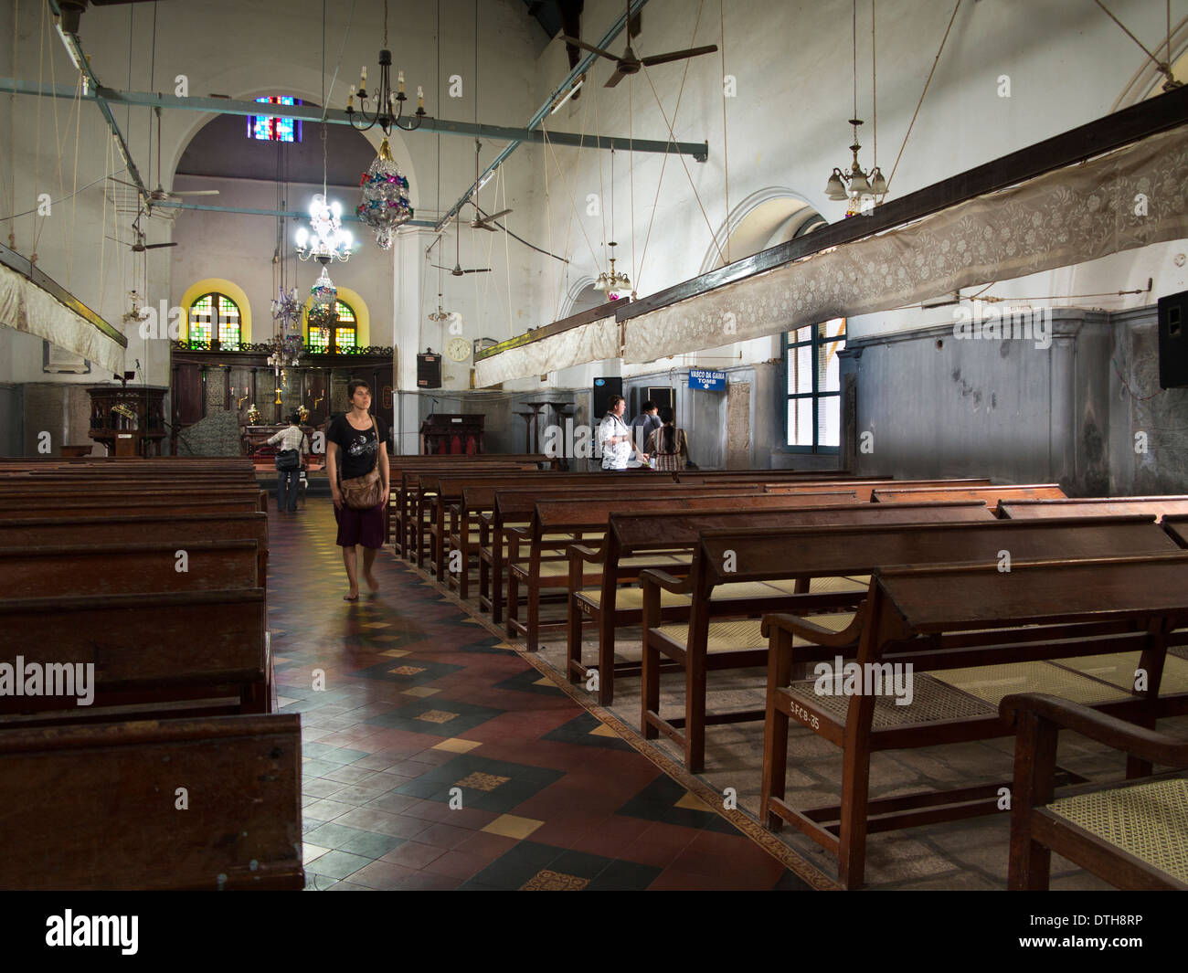 India, Kerala, Fort Cochin, St Francis Church interior, burial place of ...