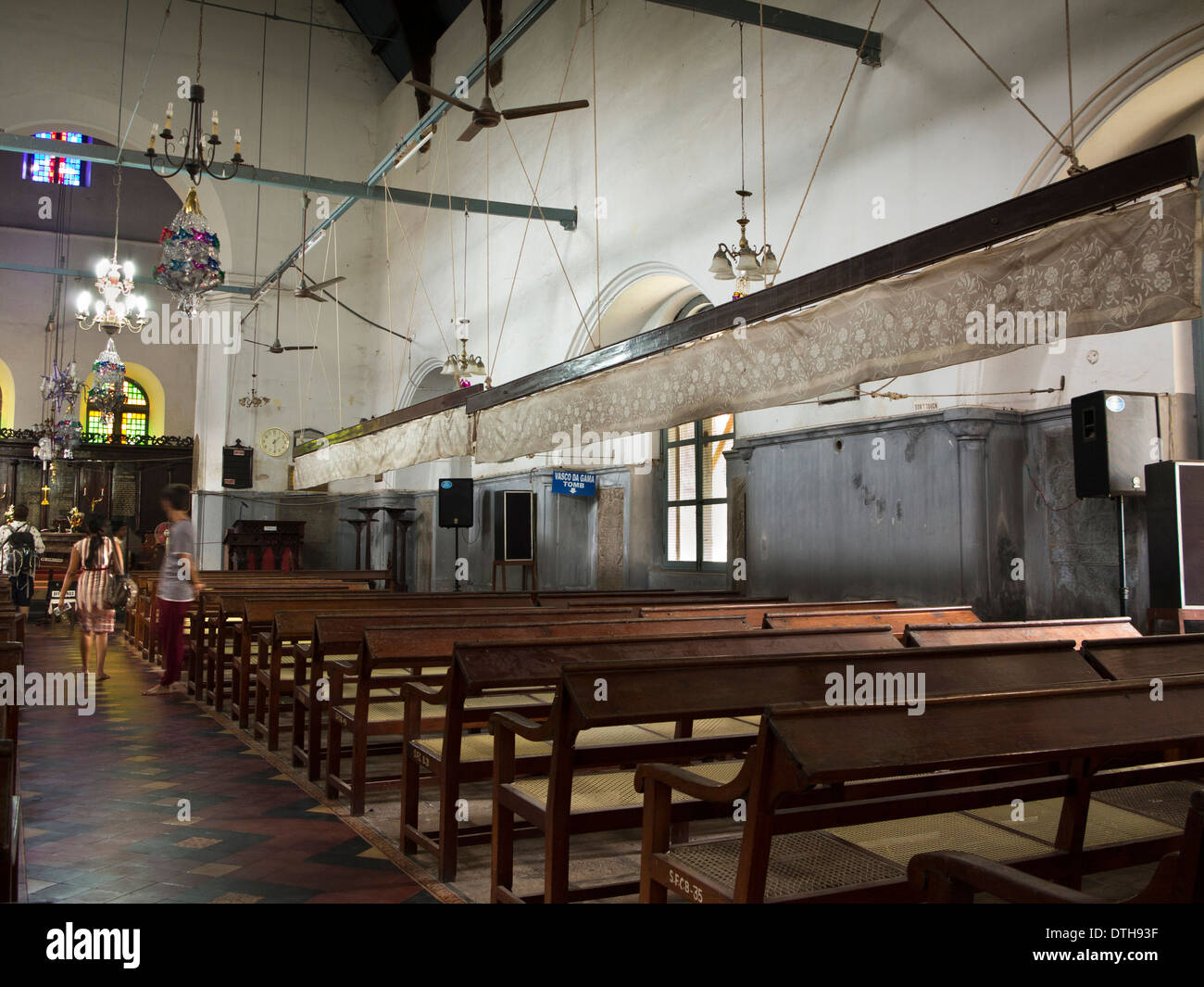India, Kerala, Fort Cochin, St Francis Church interior, burial place of ...