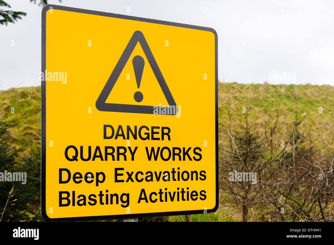 Sign warning "Danger. Quarry Works. Deep Excavations. Blasting ...
