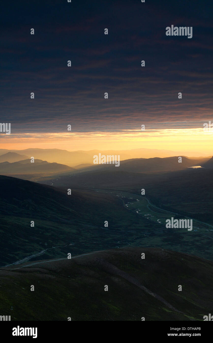 The Cairngorms at dawn from A'Mharconaich, Monadhliath, Drumochter Pass ...