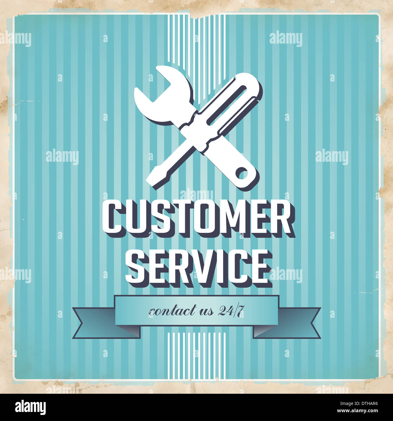 Customer Service Concept on Blue in Flat Design Stock Photo - Alamy