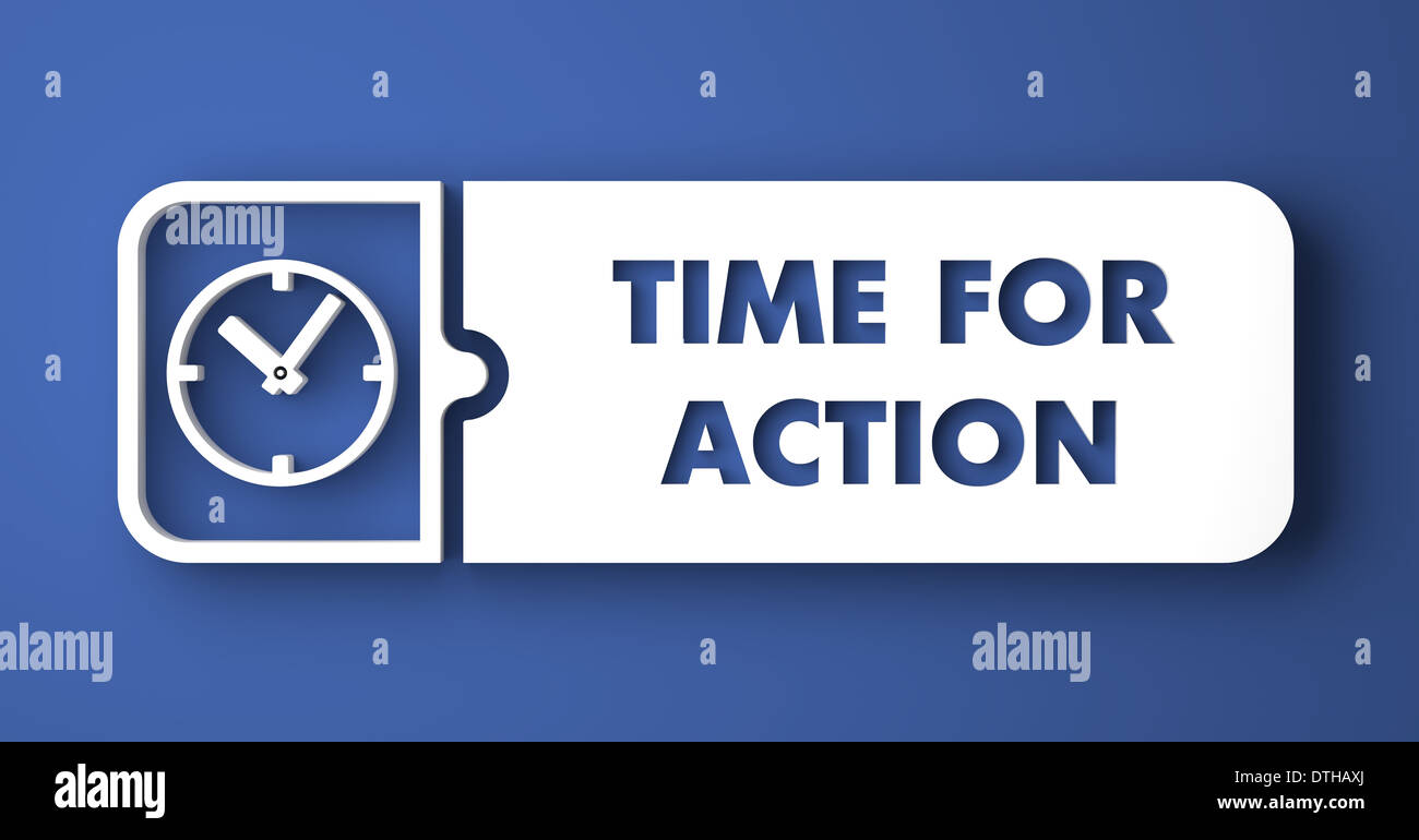 Time For Action on Blue in Flat Design Style Stock Photo - Alamy
