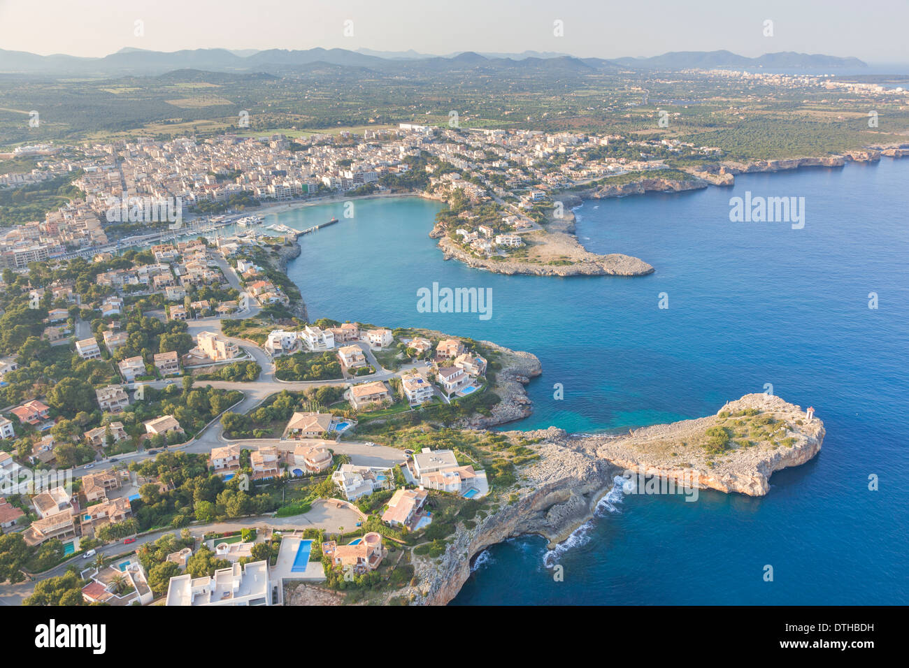 Majorca's eastern coast. Porto Cristo resort. Manacor area. Aerial view ...