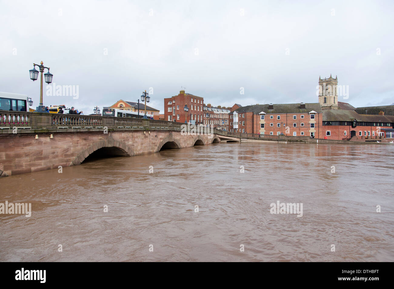 The flooded River Severn looking towards Worcester Bridge, Worcester ...