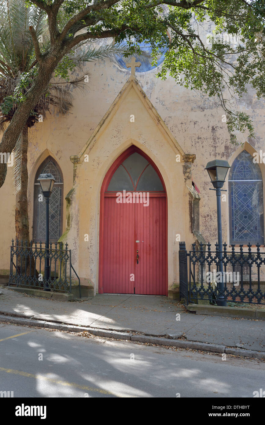 Street scene with church Stock Photo - Alamy