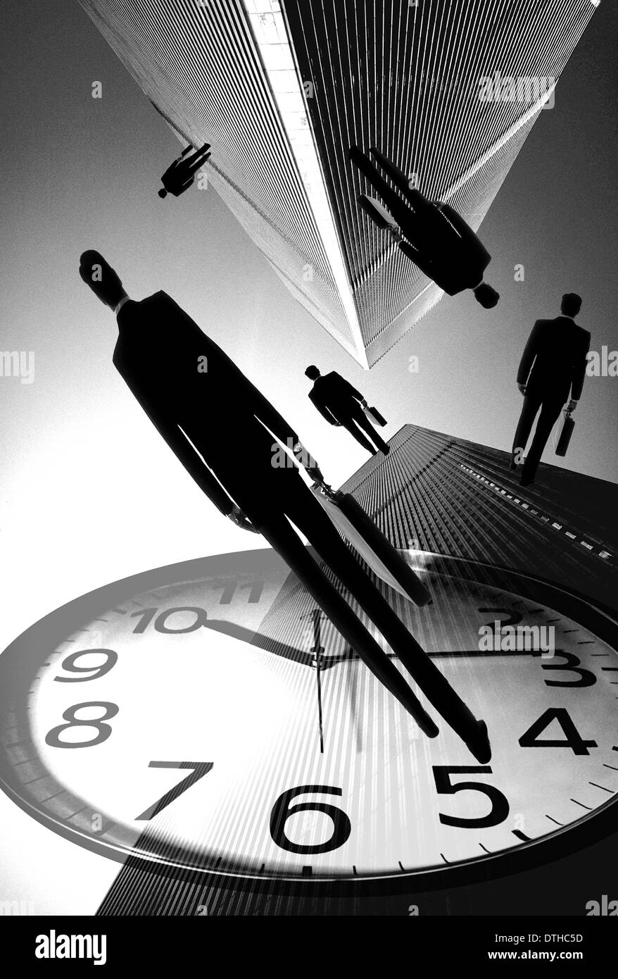 Businessmen with clock and skyscraper Stock Photo - Alamy