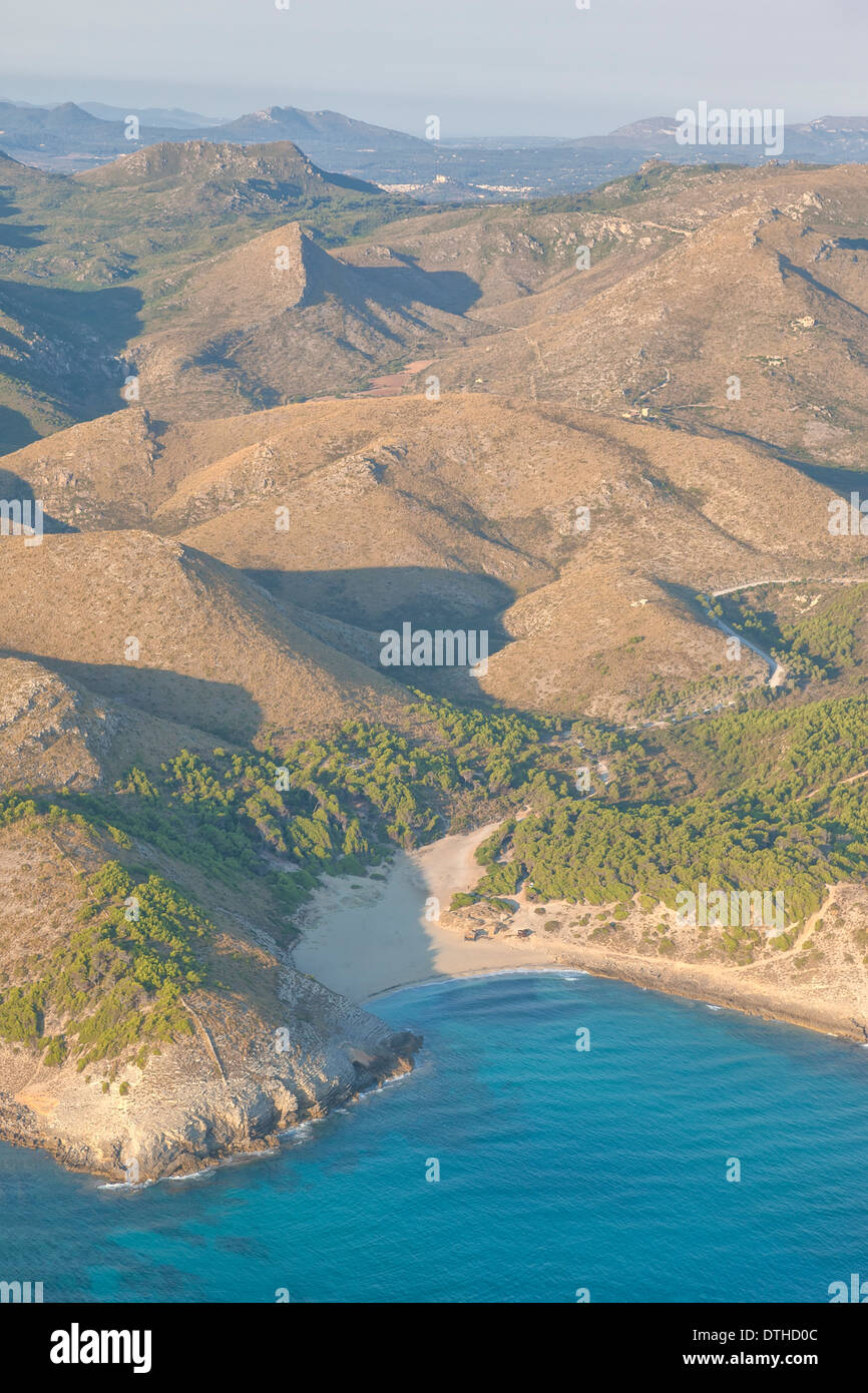 Aerial morning view of Majorca's northeast coast. Cala Torta cove ...
