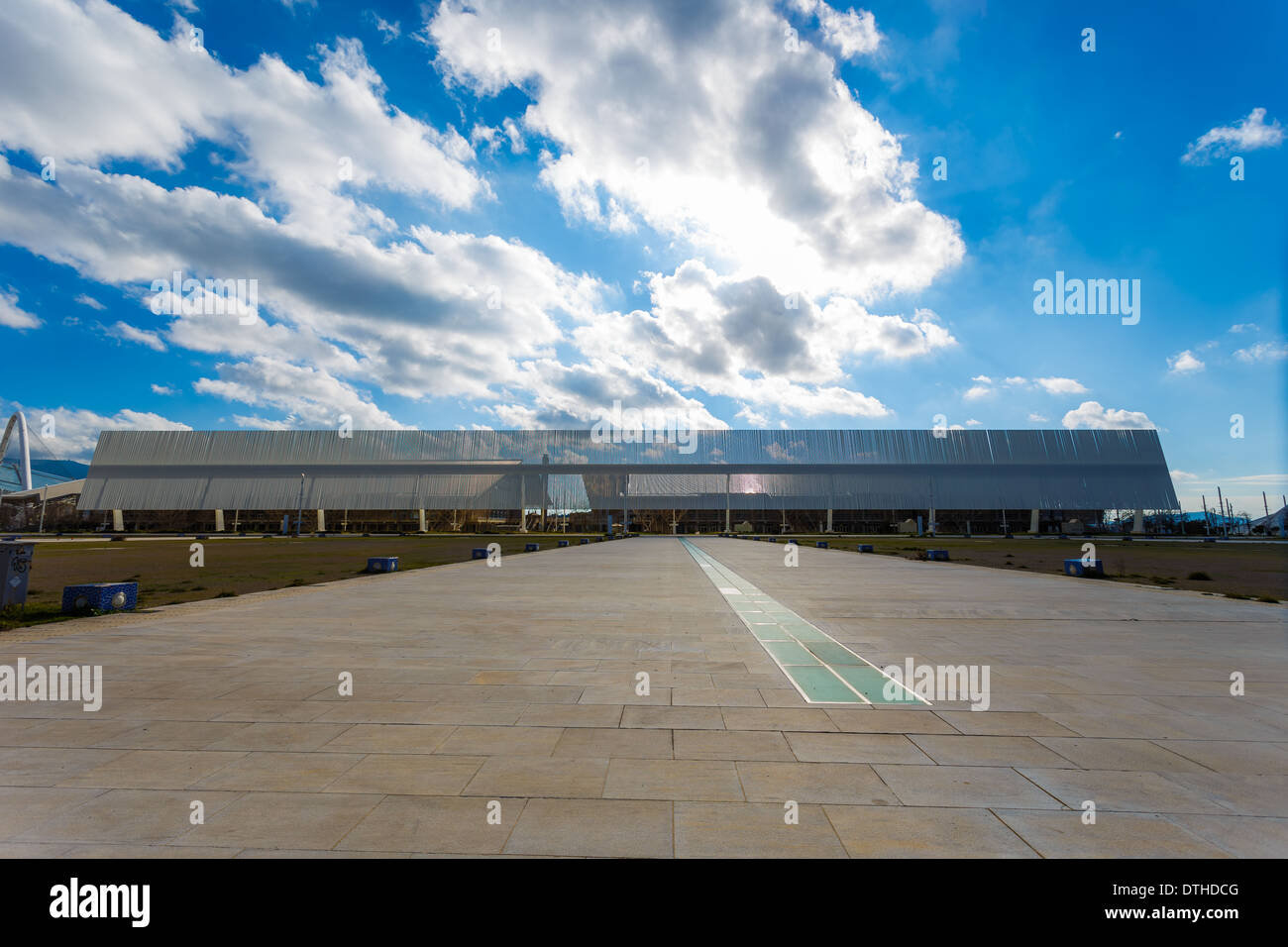 Steel Stadium in Greece in the afternoon against blue sky and clouds ...