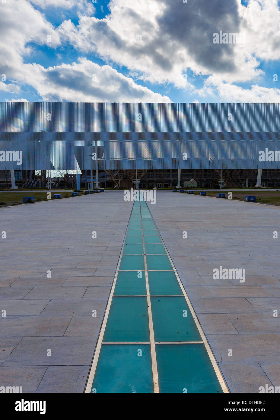 Steel Stadium in Greece in the afternoon against blue sky and clouds ...
