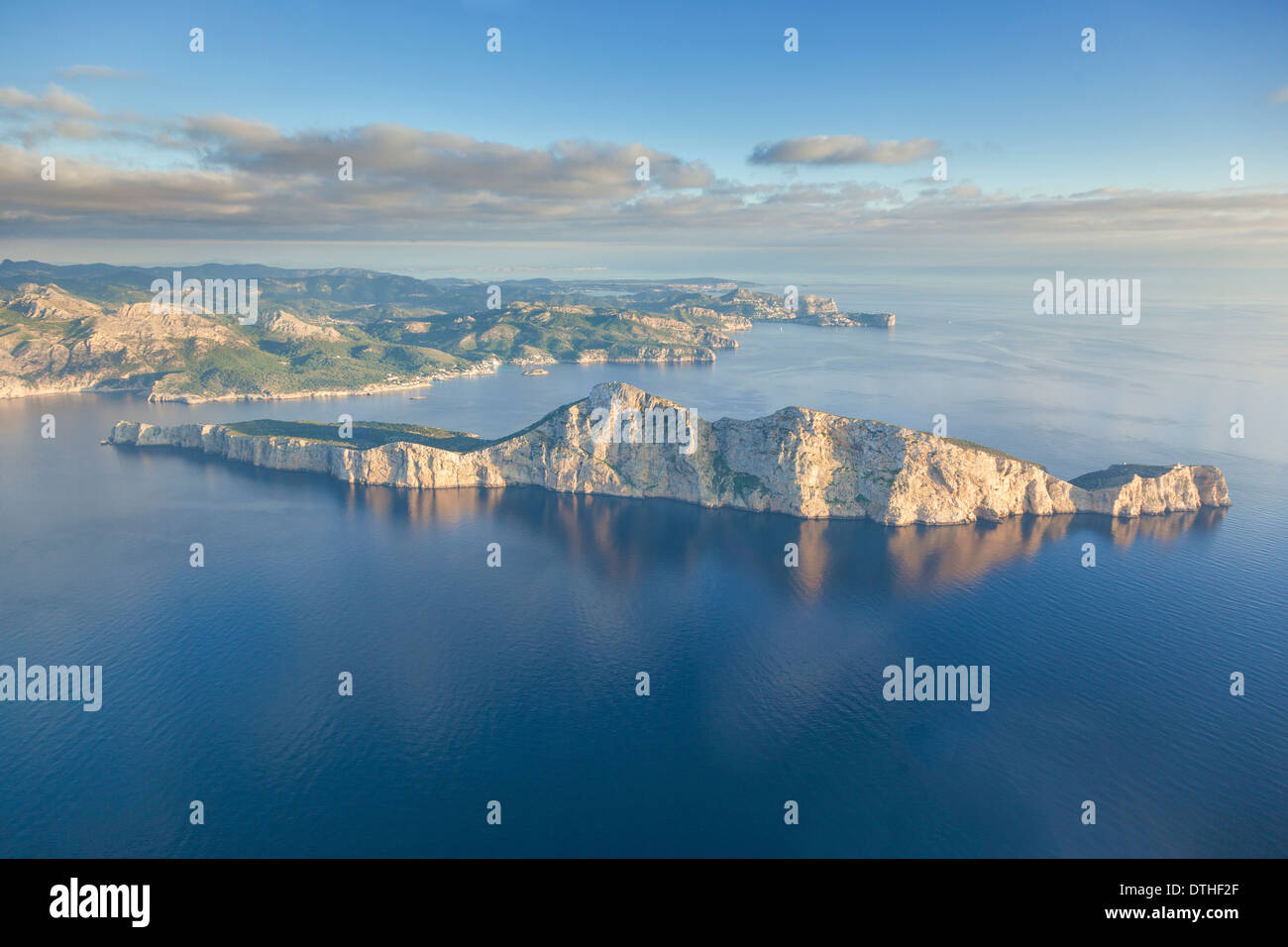 Majorca's southwest coast at sunset. Dragonera isle, Port d'Andratx and ...