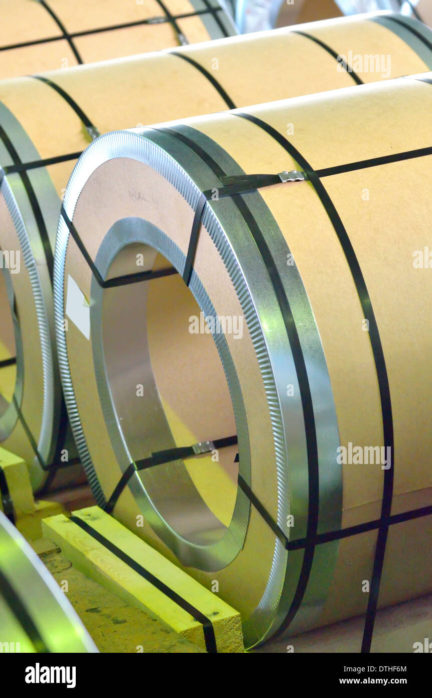rolls of steel sheet in a warehouse, close-up Stock Photo - Alamy